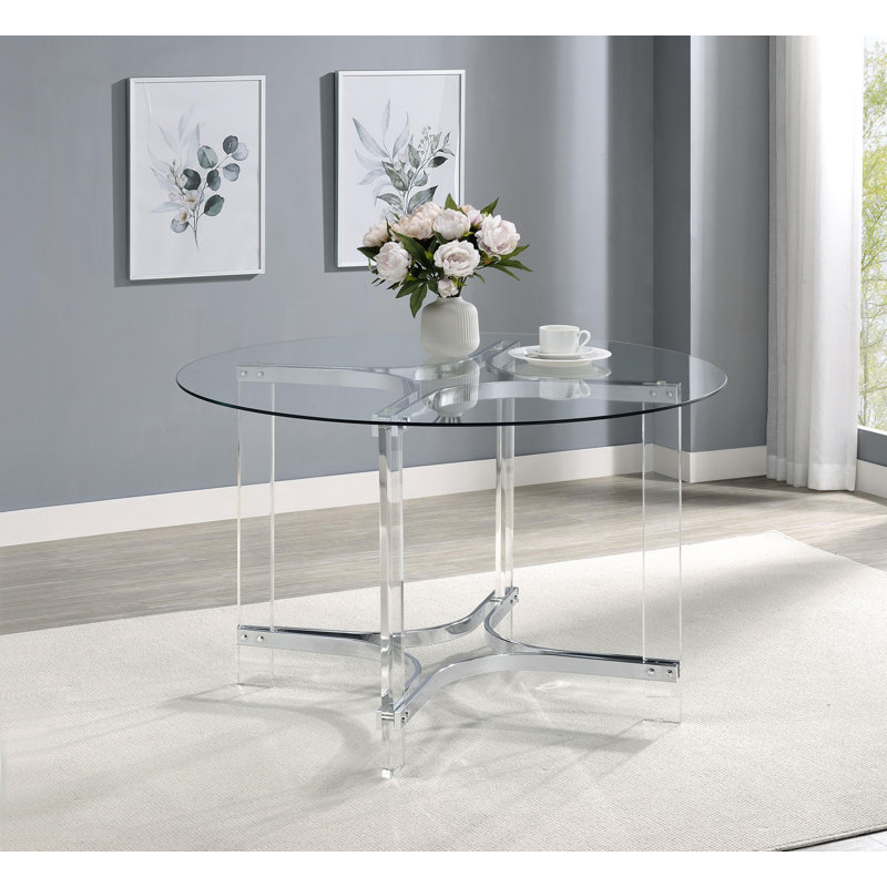 Ivy Bronx Huitt 47-Inch Round Glass Top Acrylic Dining Table Chrome ...