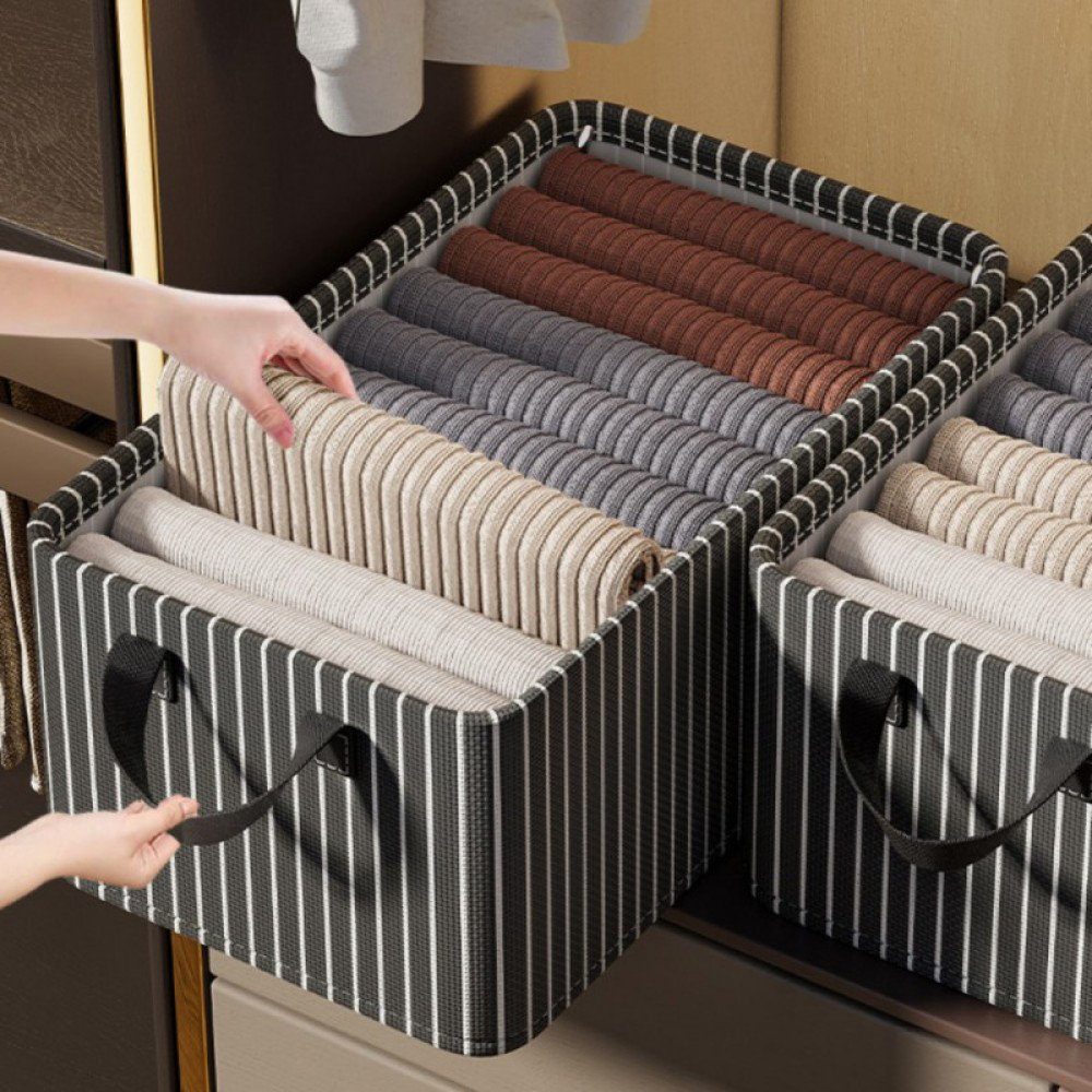 Ebern Designs 2Pcs Striped Fabric Storage Box, Built-In Large ...