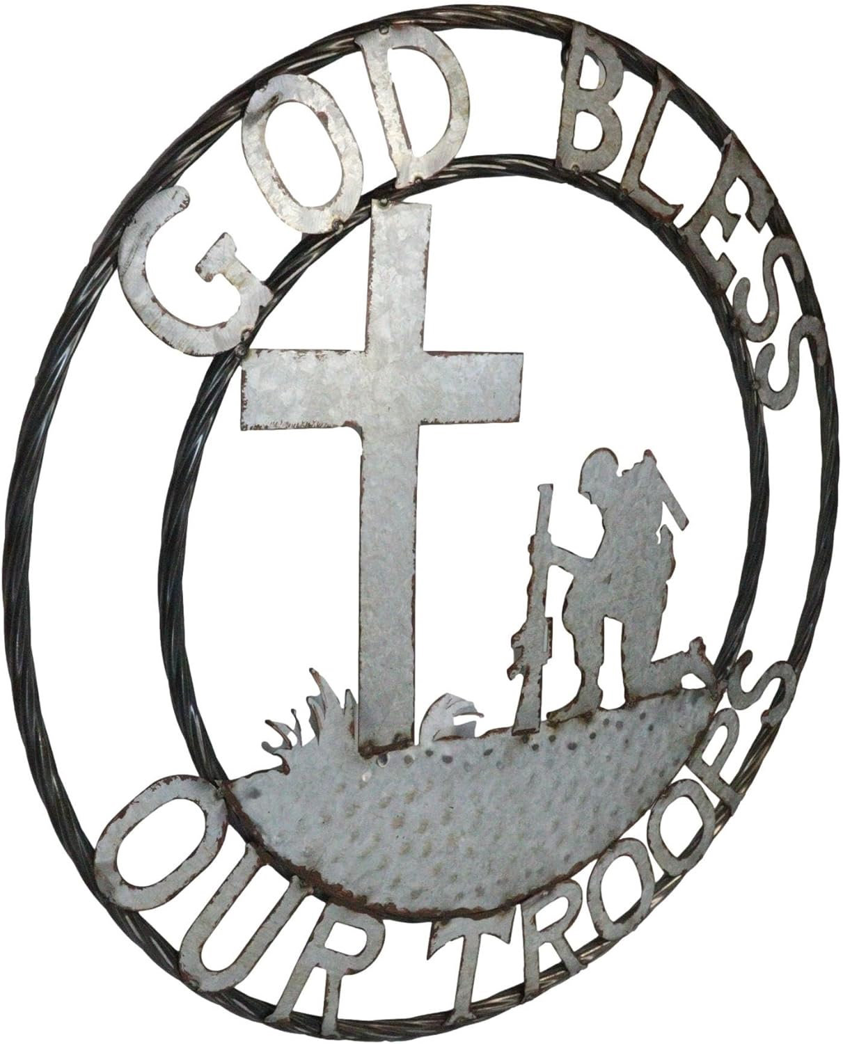 House of Hampton Large 24"D Rustic Western God Bless Our Troops Sign ...