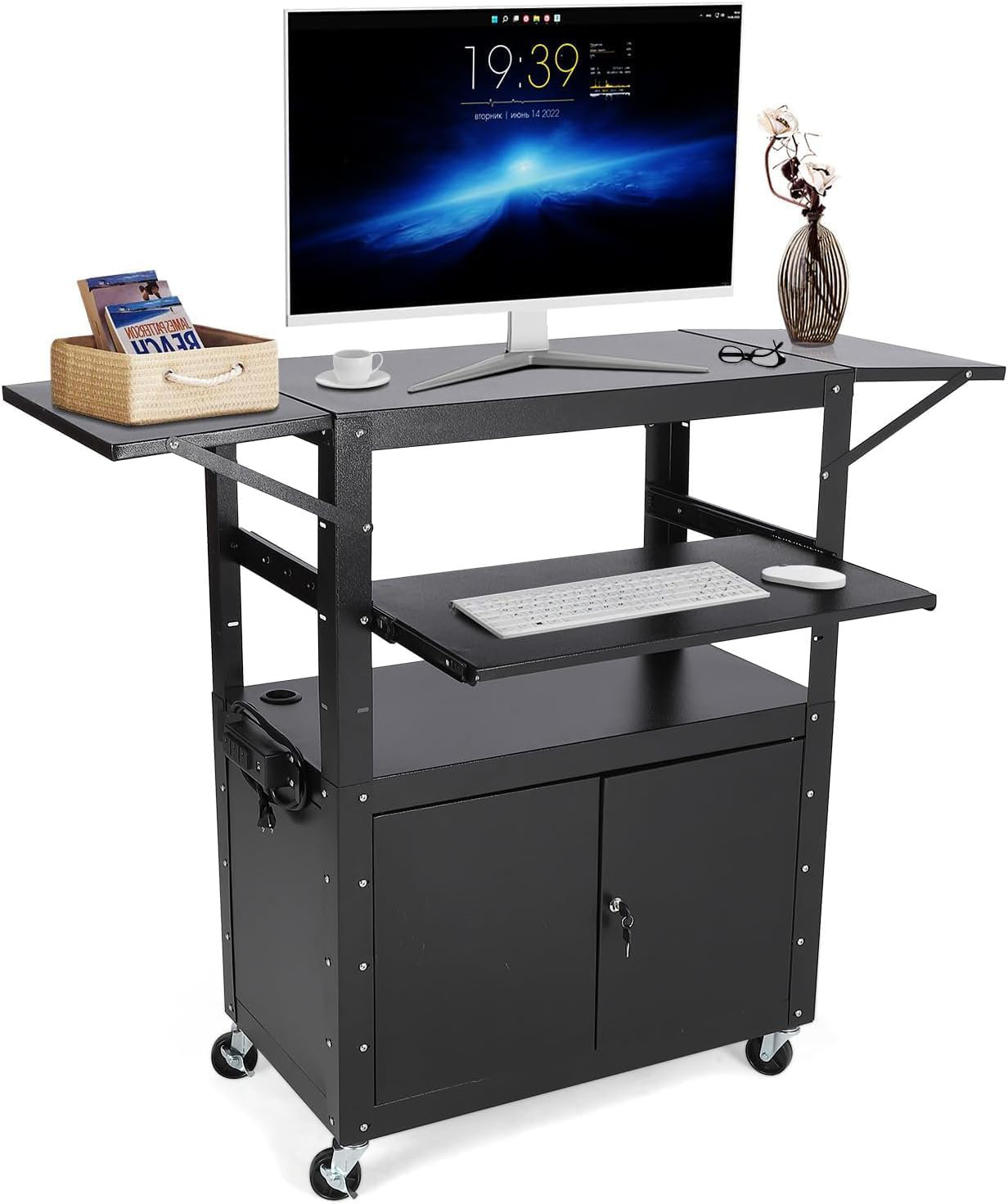 ASOPIX Height Adjustable Rolling AV Cart with Locking Cabinet | Wayfair