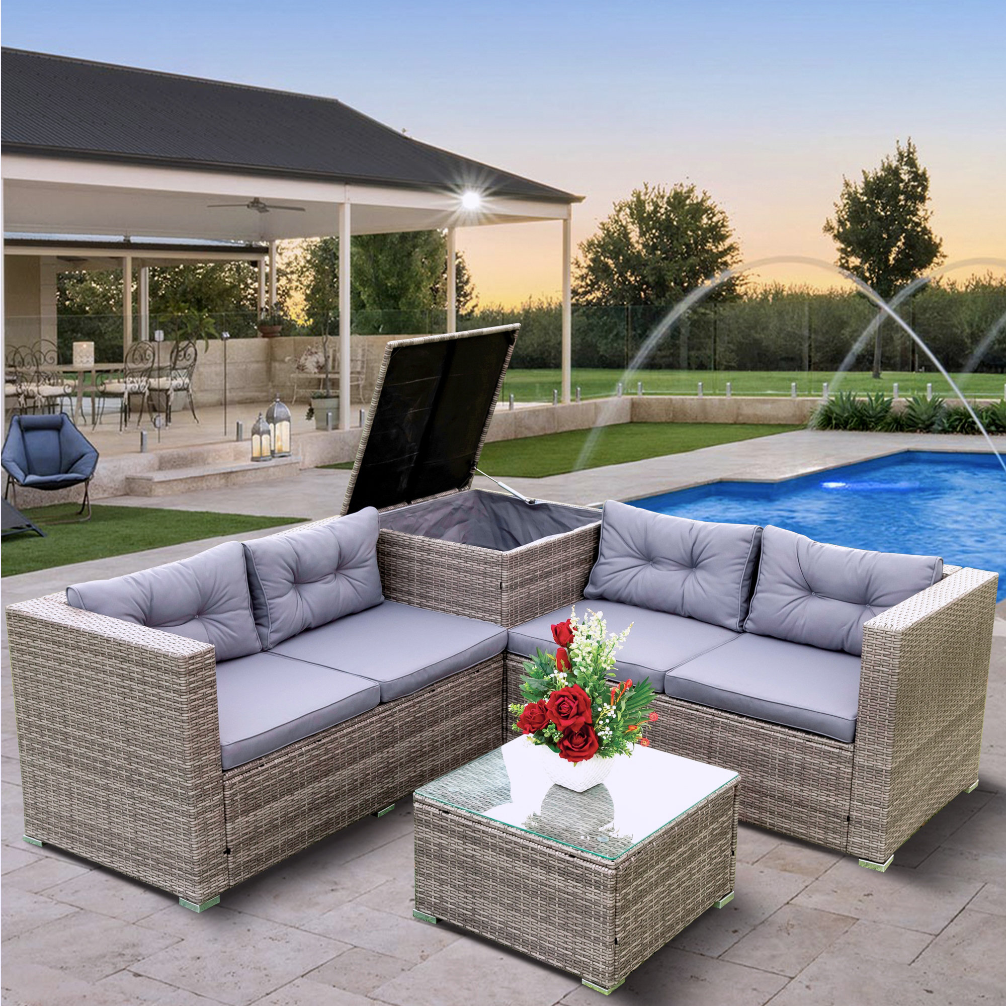 Latitude Run® 4 Piece Complete Patio Set with Cushions | Wayfair