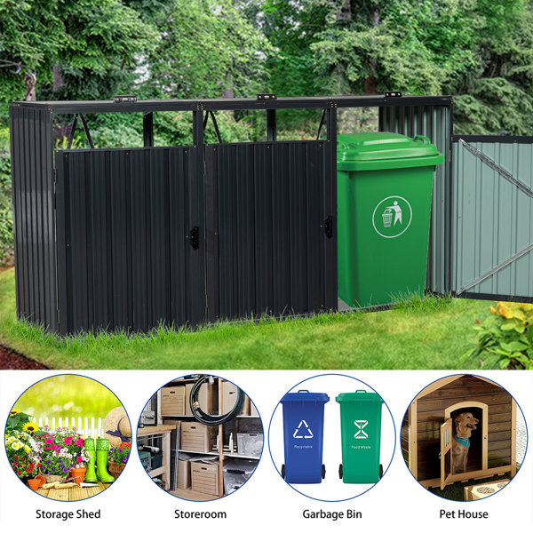 iYofe 94.5"L Outdoor Garbage Bin Storage Shed, Galvanized Steel ...