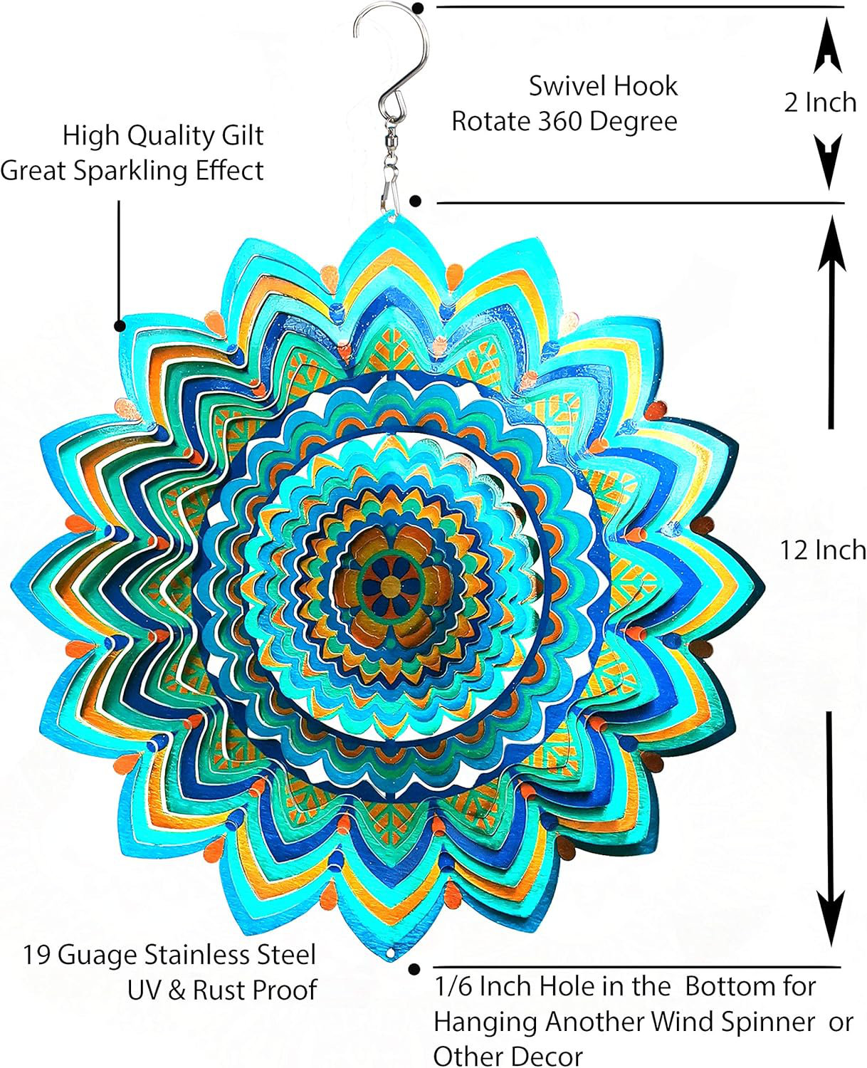 Dakota Fields Wind Spinner Hanging Kinetic 19 Gauge 3D Metal With ...