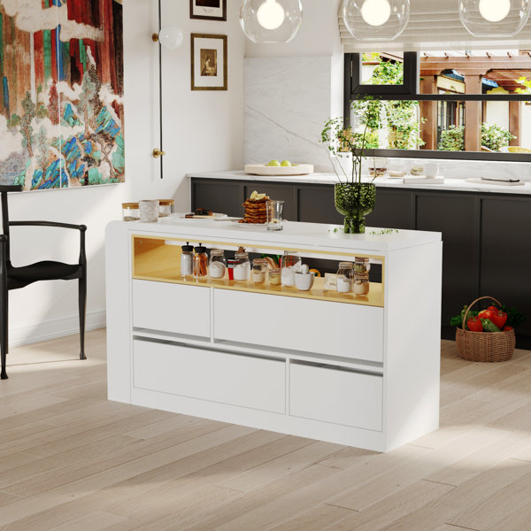 Ebern Designs Kitchen Island With Movable Dining Table And Strong ...