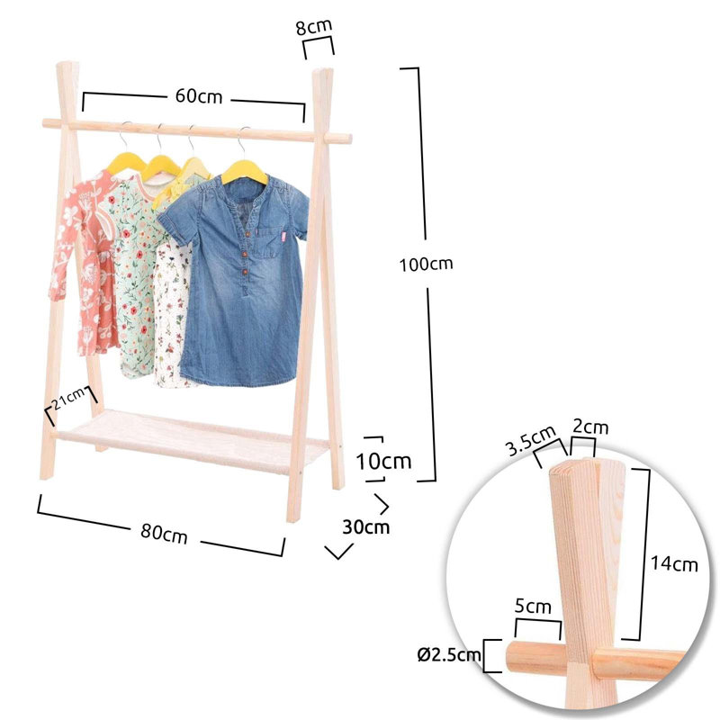 Rebrilliant Childrens Clothes Rail Hanging Wardrobe Storage Wooden Kids ...