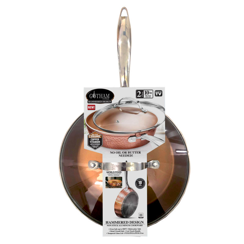Gotham Steel Hammered Copper 10'' Nonstick Frying Pan with Lid, Stay ...