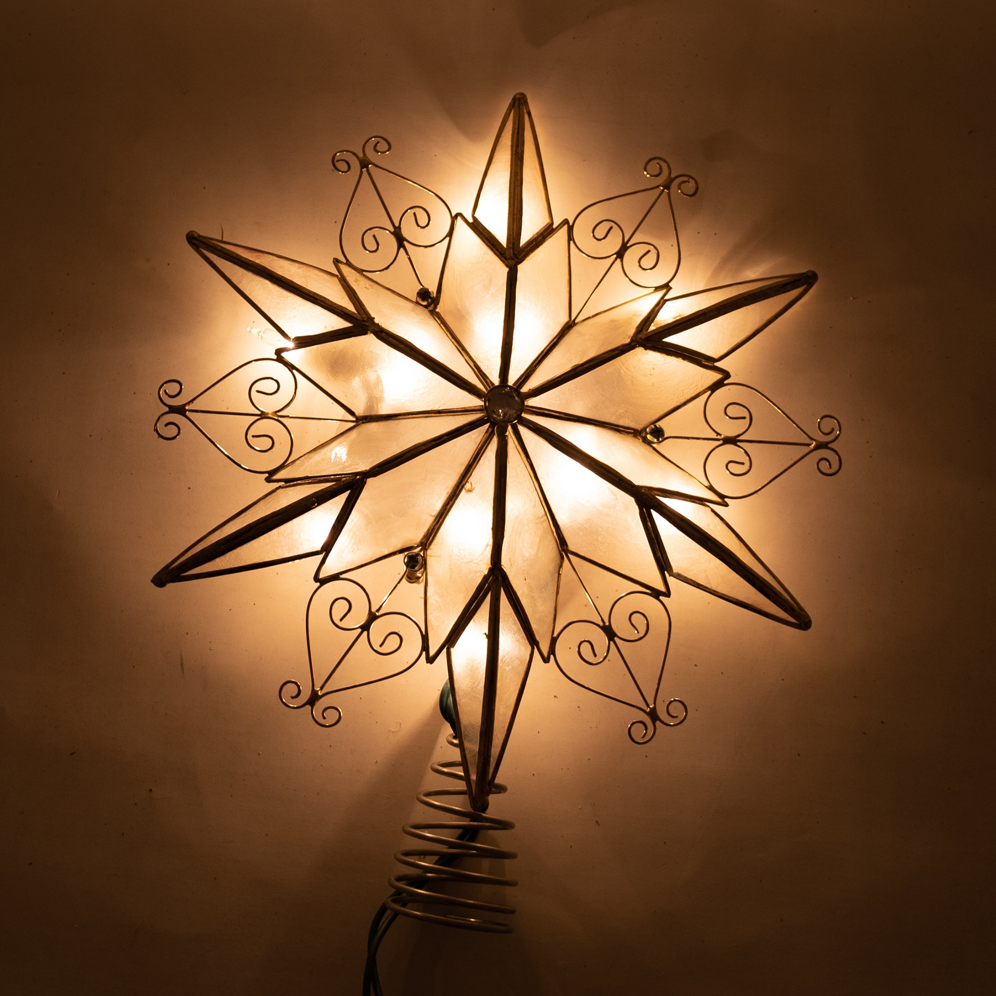 Kurt Adler 10 Light 6 Point Capiz Star Tree Topper with Scroll Design ...