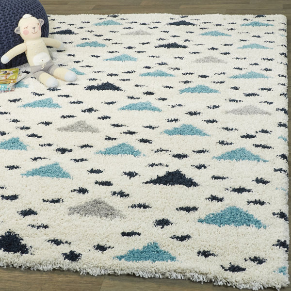 Wrought Studio Dodger Geometric Blue/Beige Shag Area Rug | Wayfair