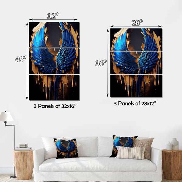 Everly Quinn Blue And Gold Angel Wings IV - Wings Angel Canvas Wall Art ...