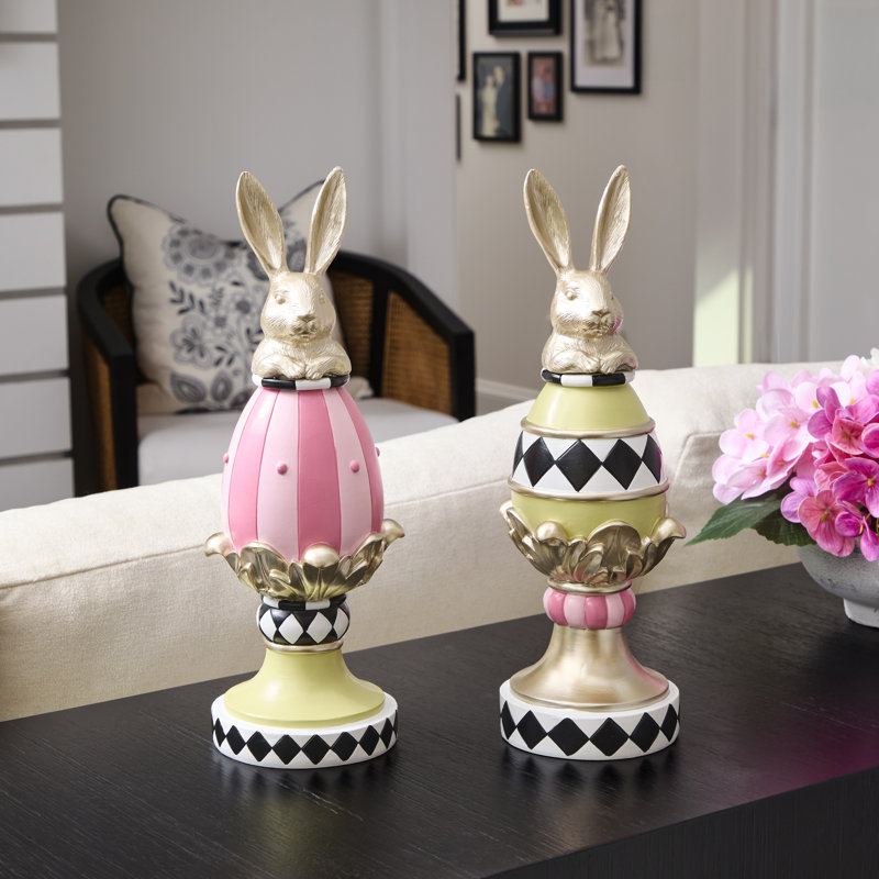 The Holiday Aisle® 13.5" Resin Garden Bunny Egg Topiary Set of 2 | Wayfair