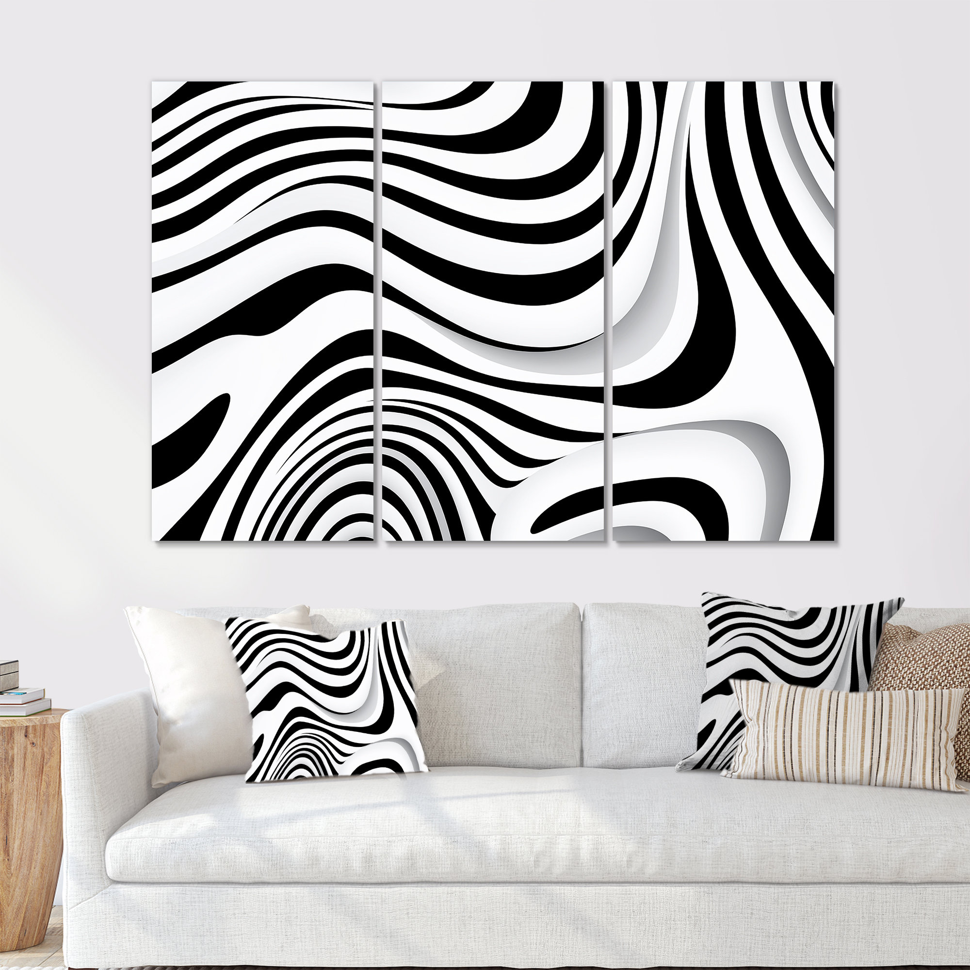 Design Art Fingerprint Monochrome Labyrinth - Waves Wall Art Print Set ...