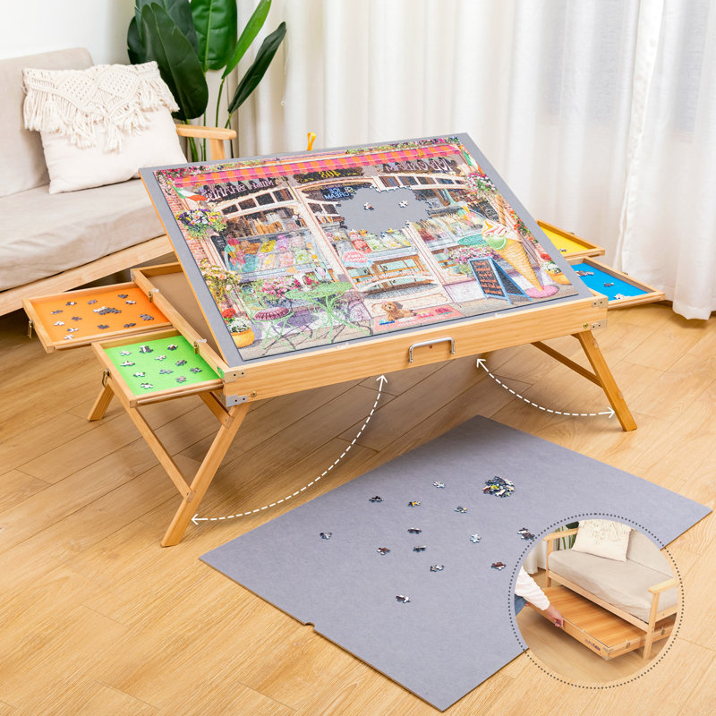 Fanwer Jigsaw Puzzle Tables with Drawers and Legs 1500 Pieces 34" x 26 ...