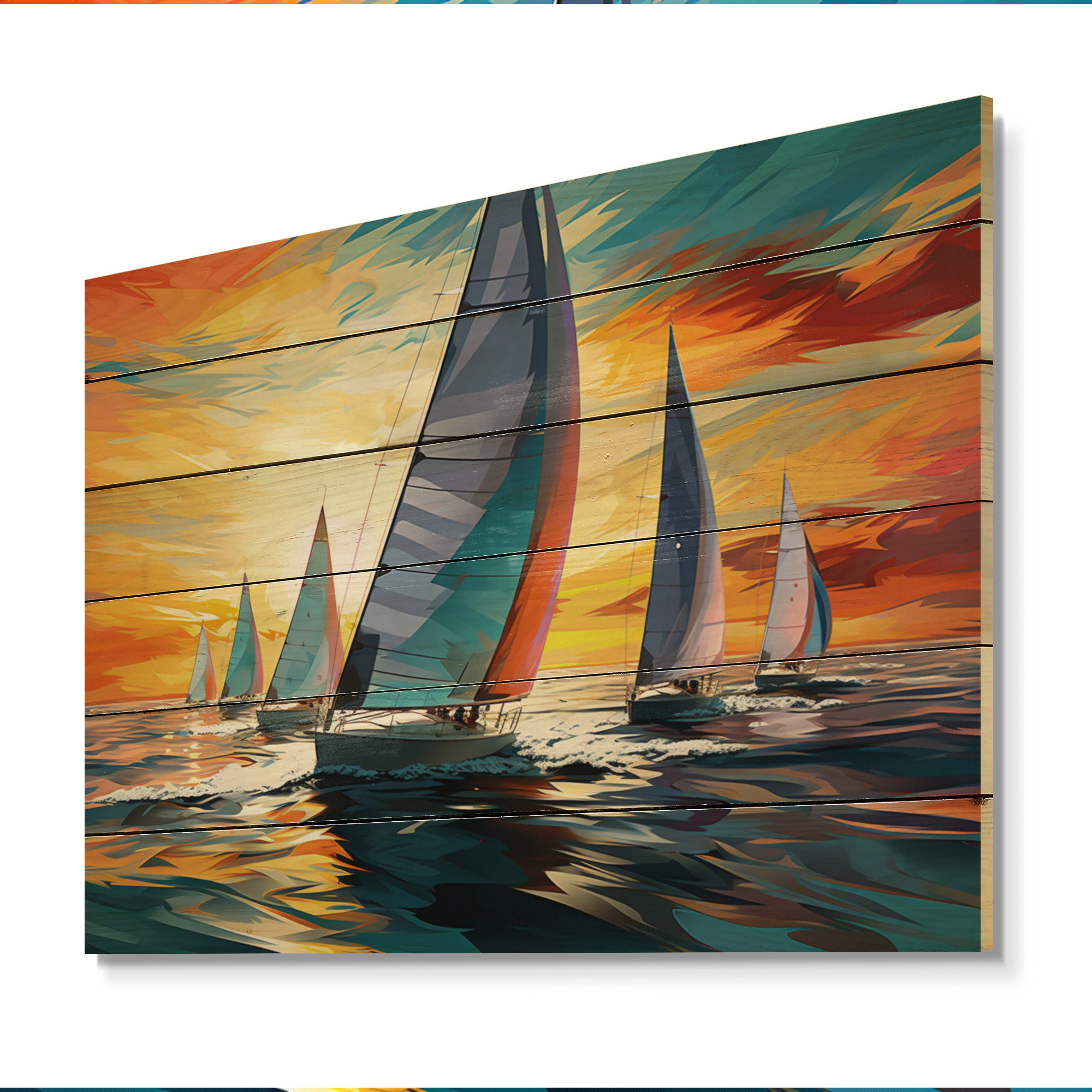 Breakwater Bay Zinnemann Sailboat Bold Regatta - Unframed Print on Wood ...