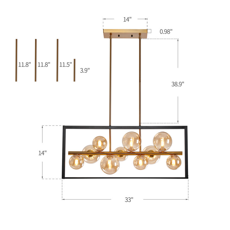 Everly Quinn 10 - Light Kitchen Island Bulb Pendant Glasgrow Square ...