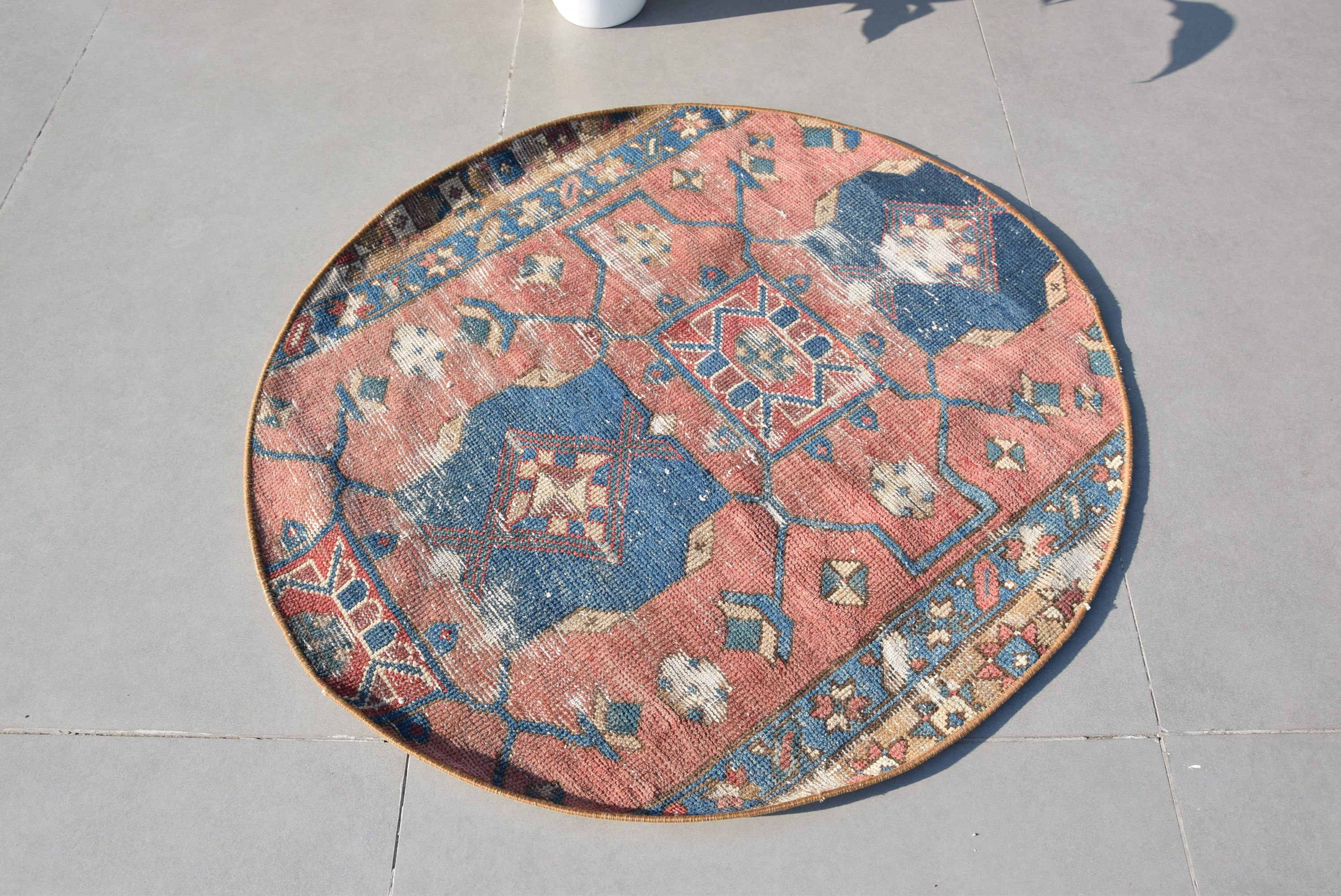 Bungalow Rose Vintage Organic Oushak Wool Turkish Round Rug: Handwoven ...