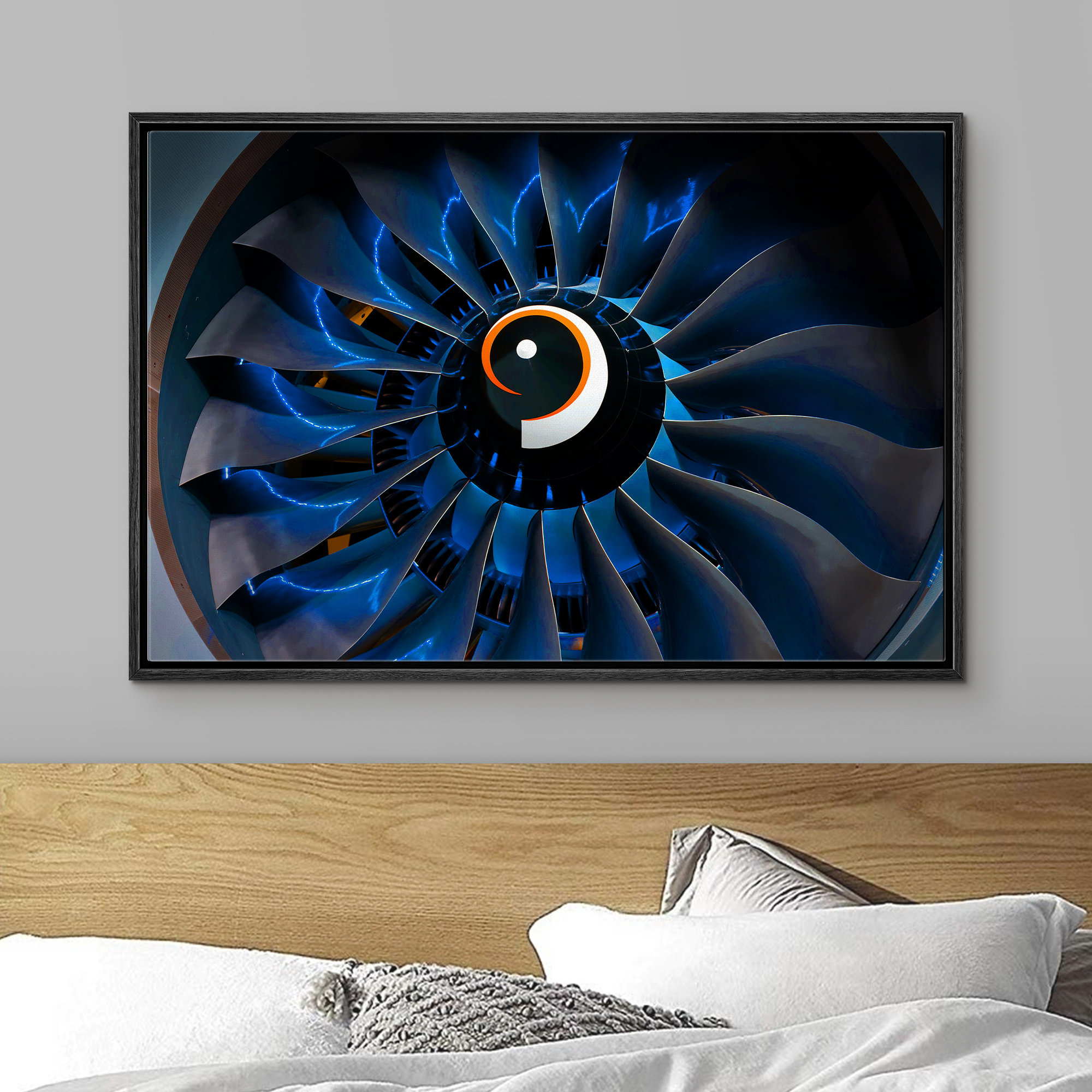 SIGNLEADER Framed Canvas Print Wall Art Blue Spiral Airplane Engine ...