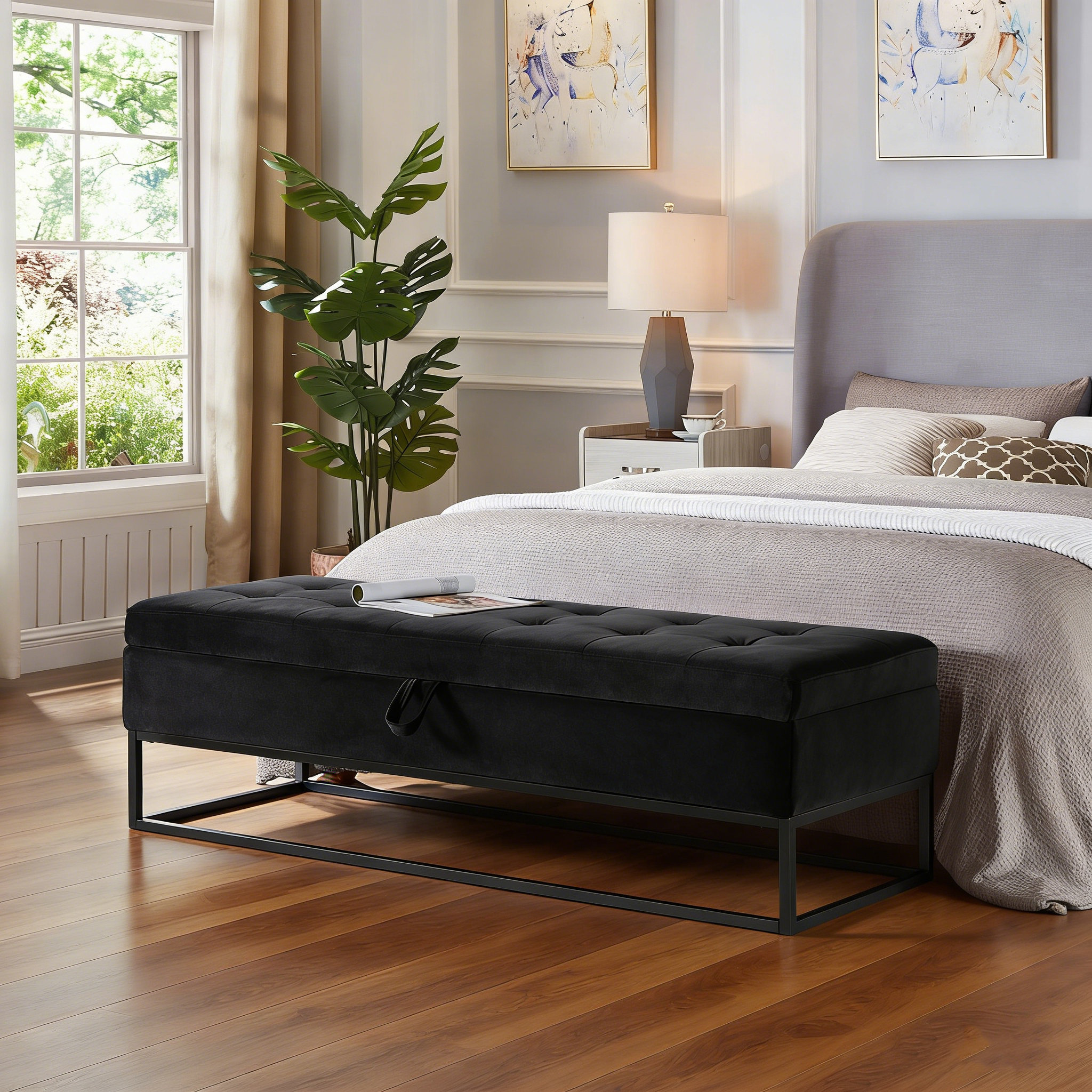 Mercer41 Velvet Storage Ottoman Bench For Bedroom End Of Bed,Shoe Seat ...