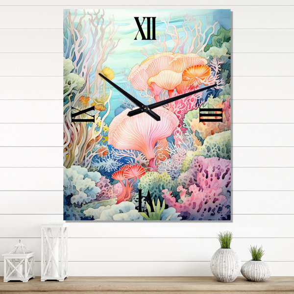 East Urban Home Watercolor Corals II - Coastal Coral Wall Clocks | Wayfair