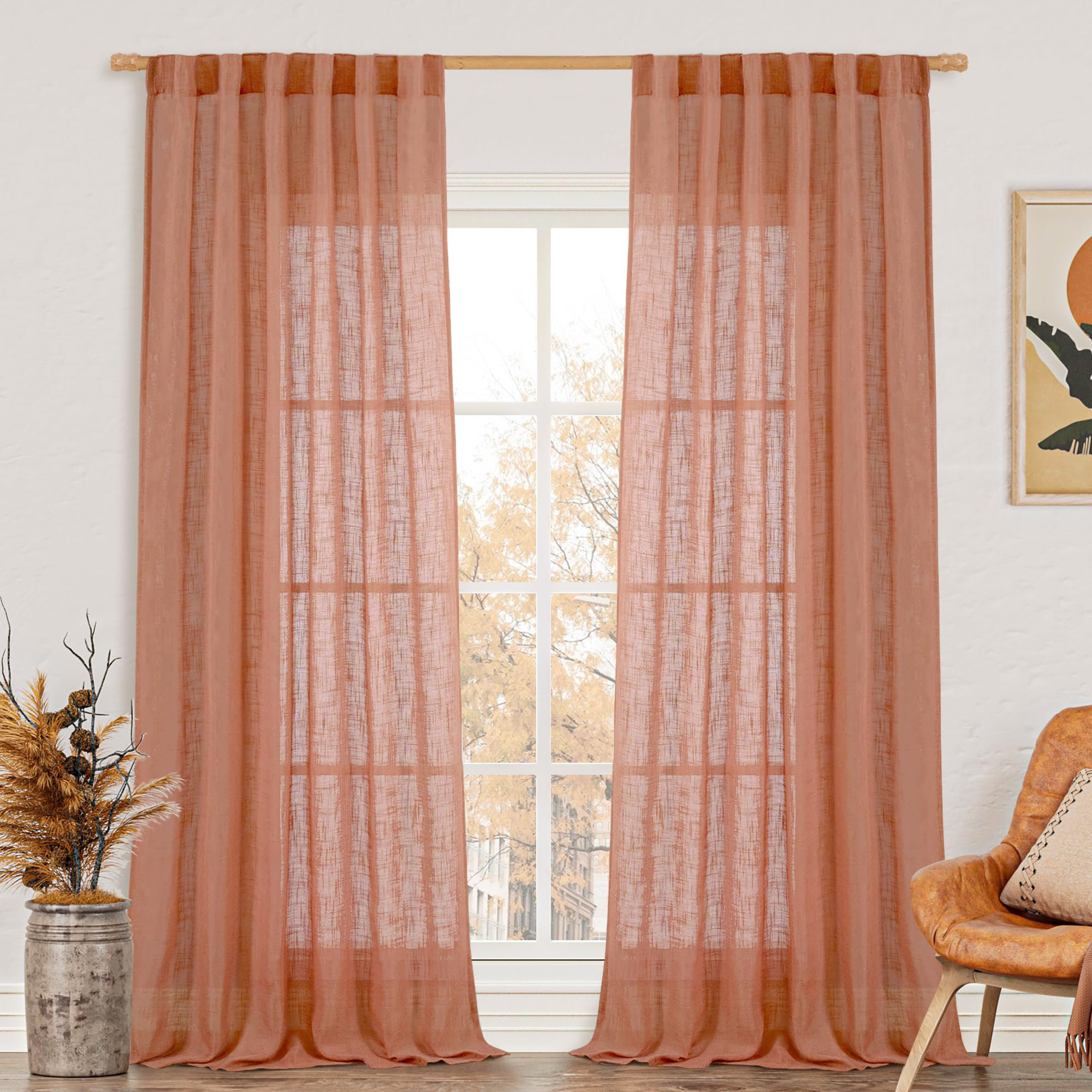 East Urban Home Terracotta Linen Advaith 84 Inch Length 2 Panels, Light ...