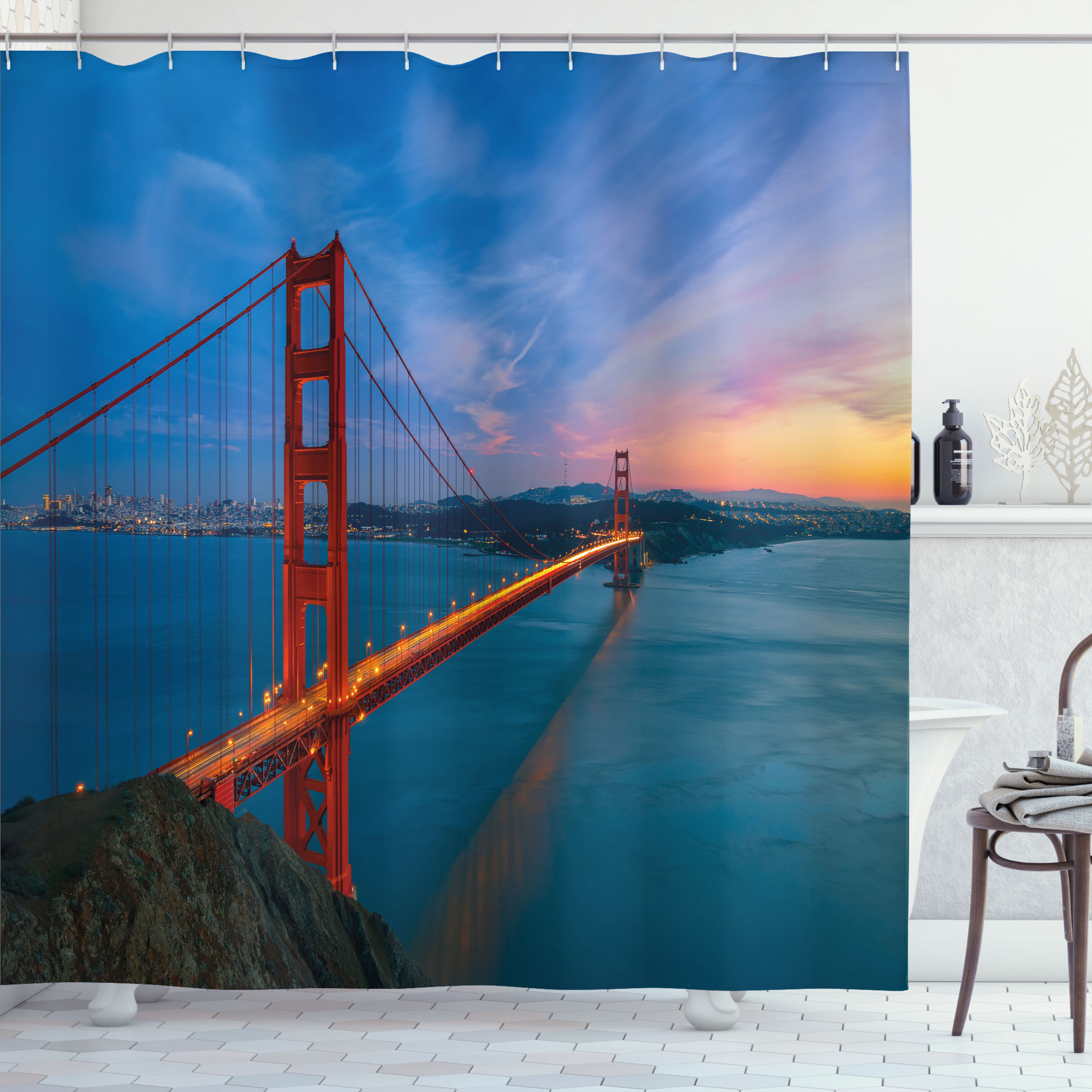Ambesonne Travel Shower Curtain Golden Gate Bridge Scene Multicolor ...