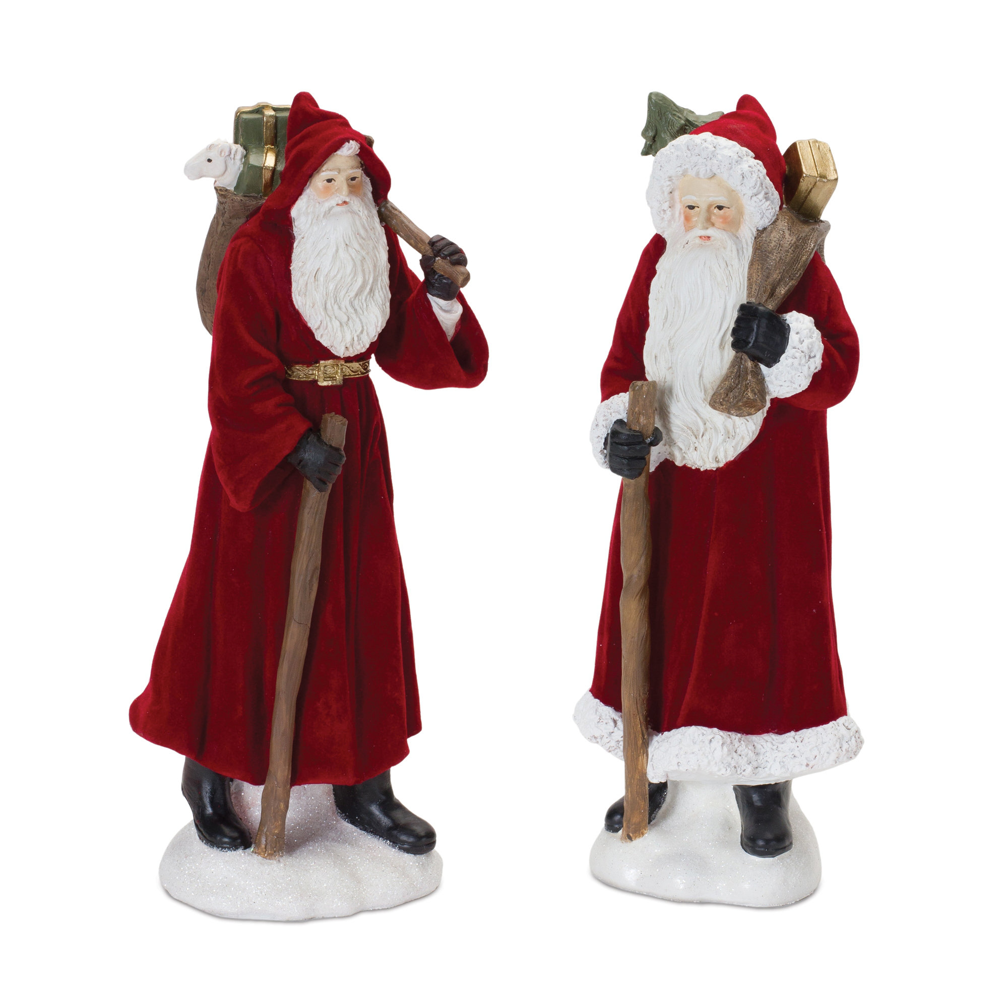 The Holiday Aisle® Flocked Santa Figurine with Hood and Staff (Set of 2 ...