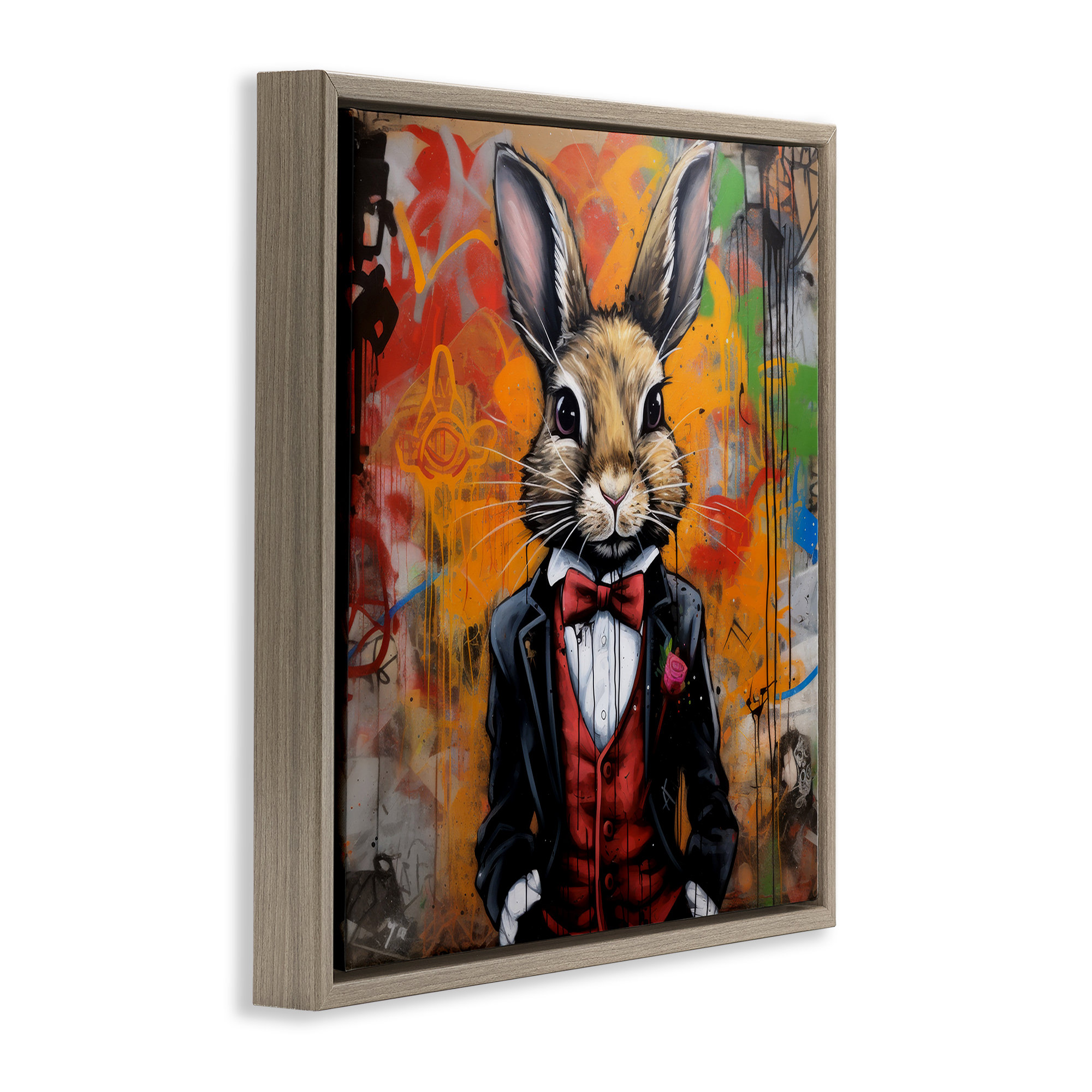 Trinx Urban Graffiti Rabbit Brown Framed Floater Canvas Wall Art by ...