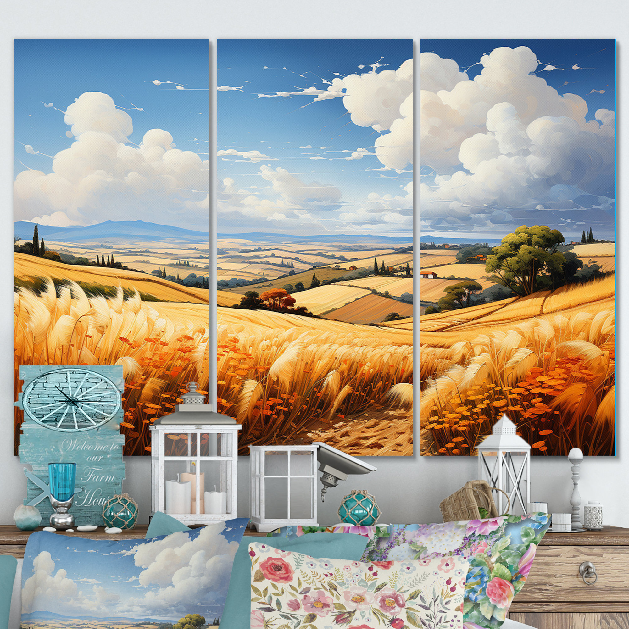 Design Art Wheatfield On A Summers Day Rural Farmland I - Meadow Wall ...