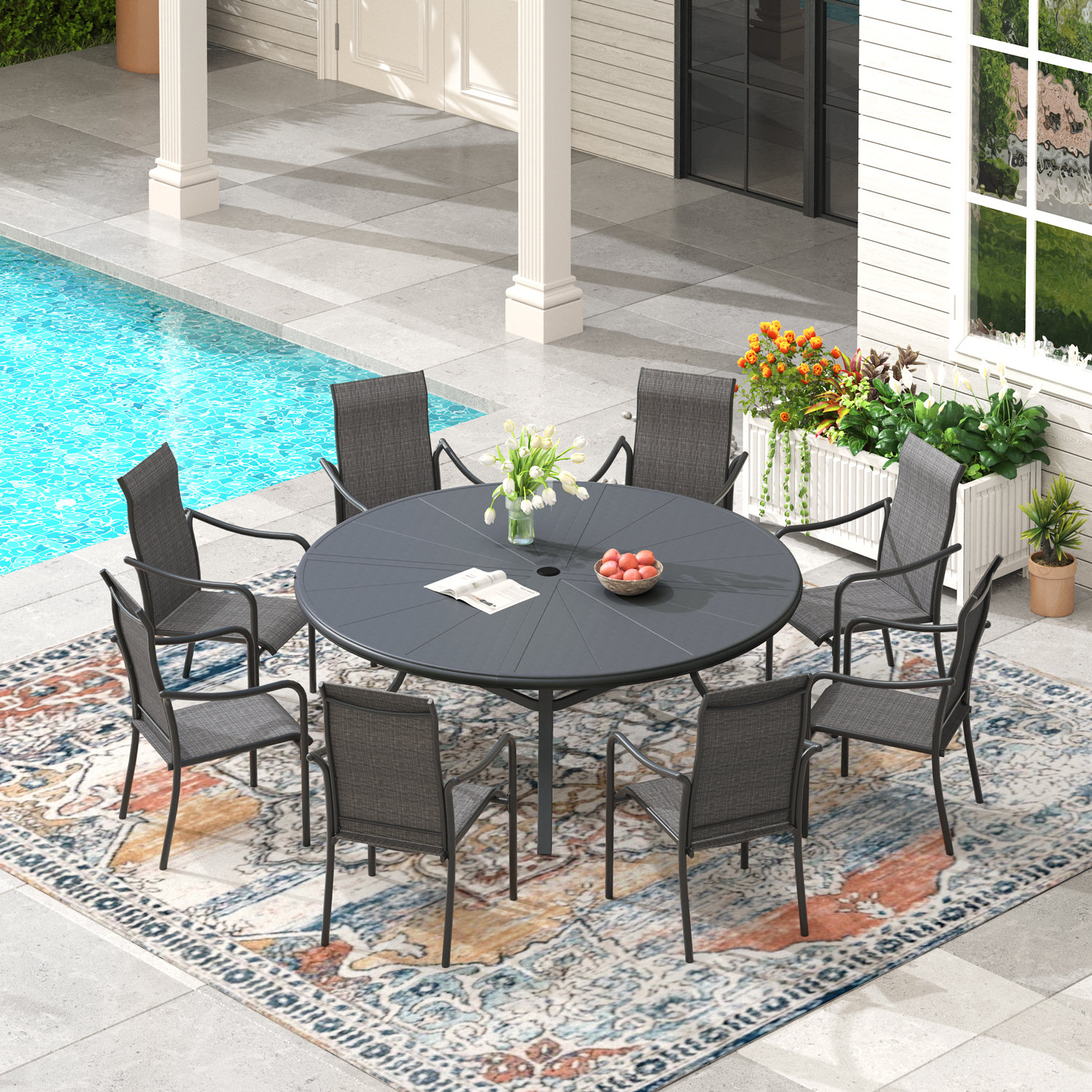 Red Barrel Studio® 8-Person Outdoor Round Patio Dining Set With ...