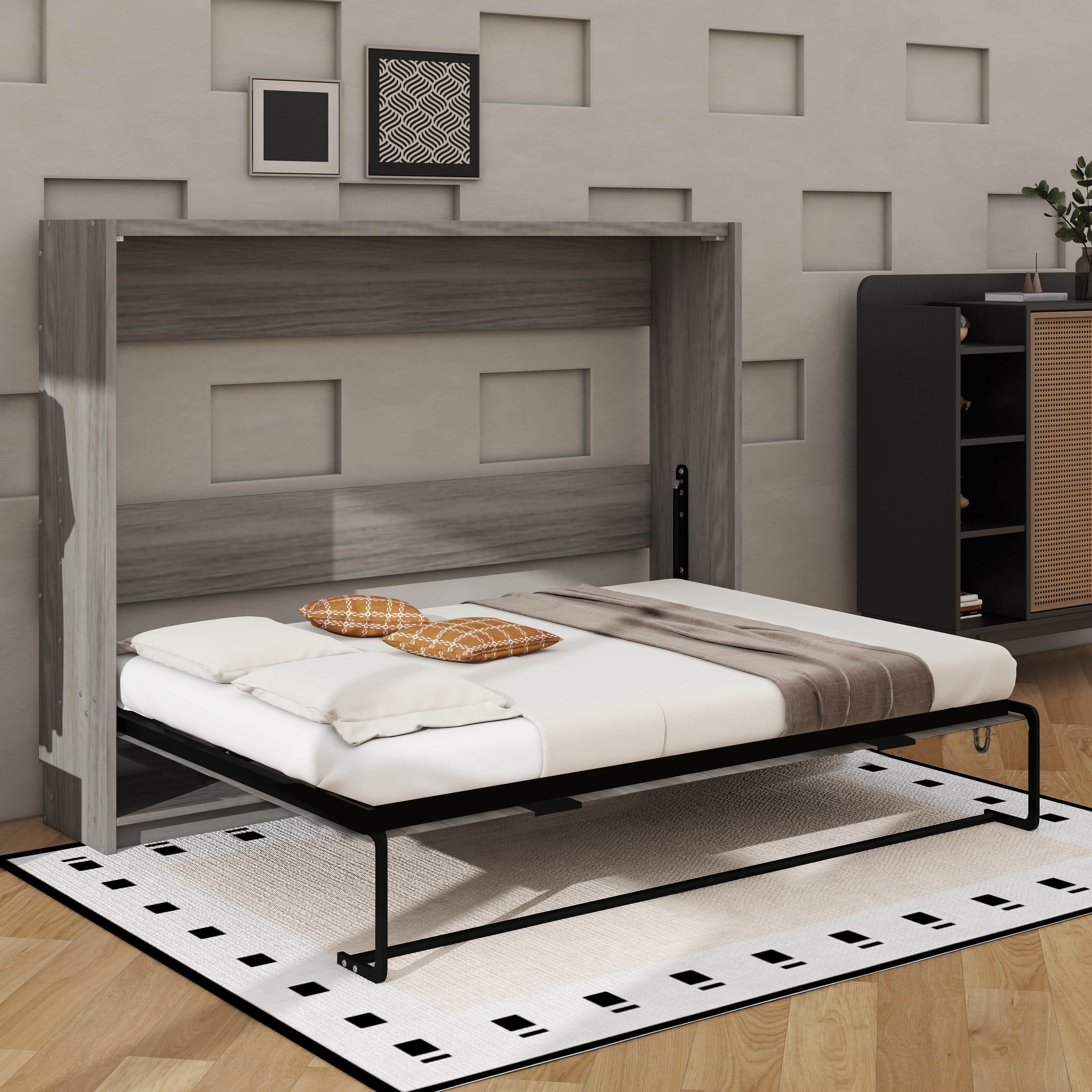 Gracie Oaks Full-Size Horizontal Murphy Bed, Rustic Farmhouse-Style ...