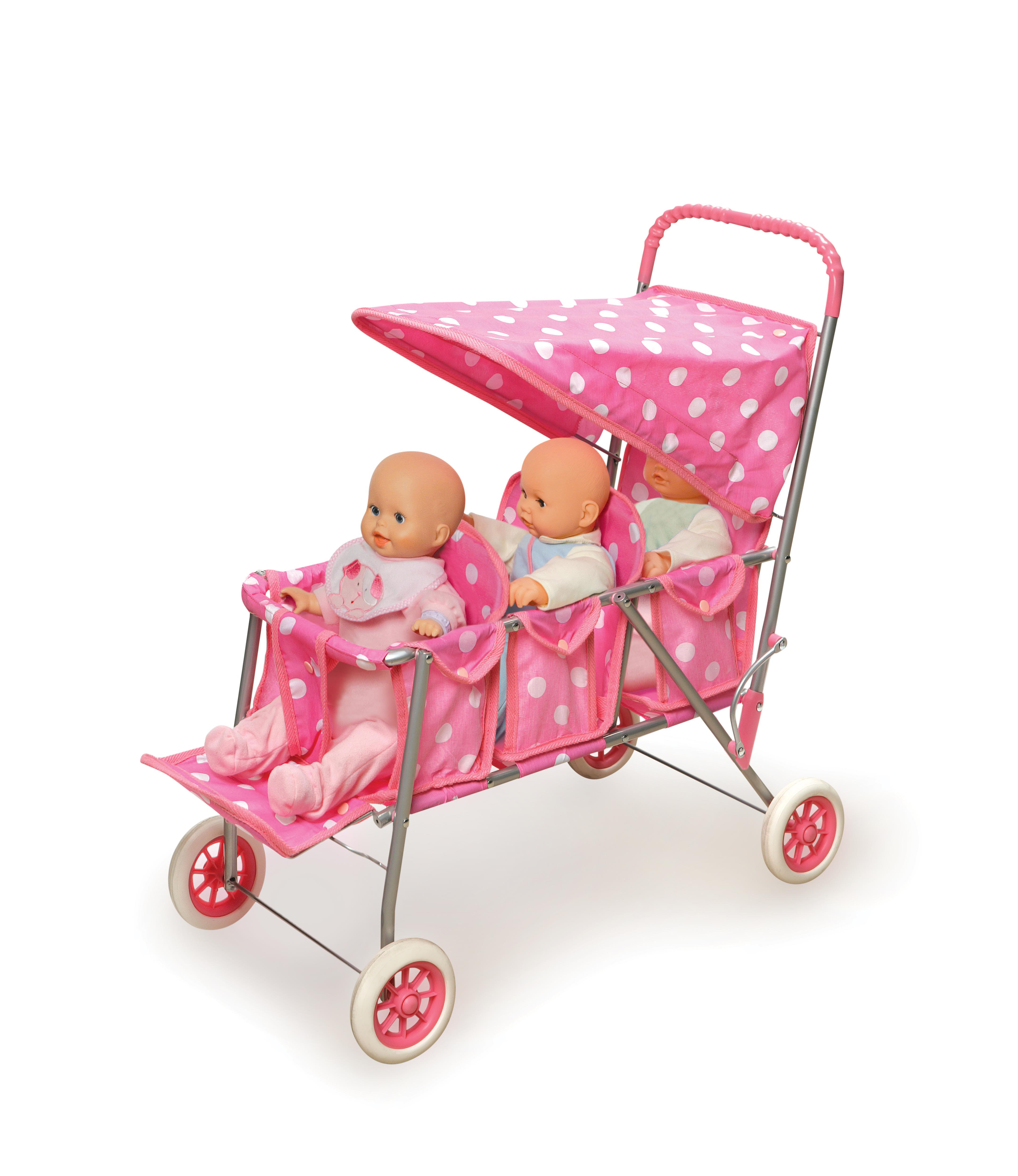 Badger Basket Triple Doll Stroller in Pink with White Polka Dots ...