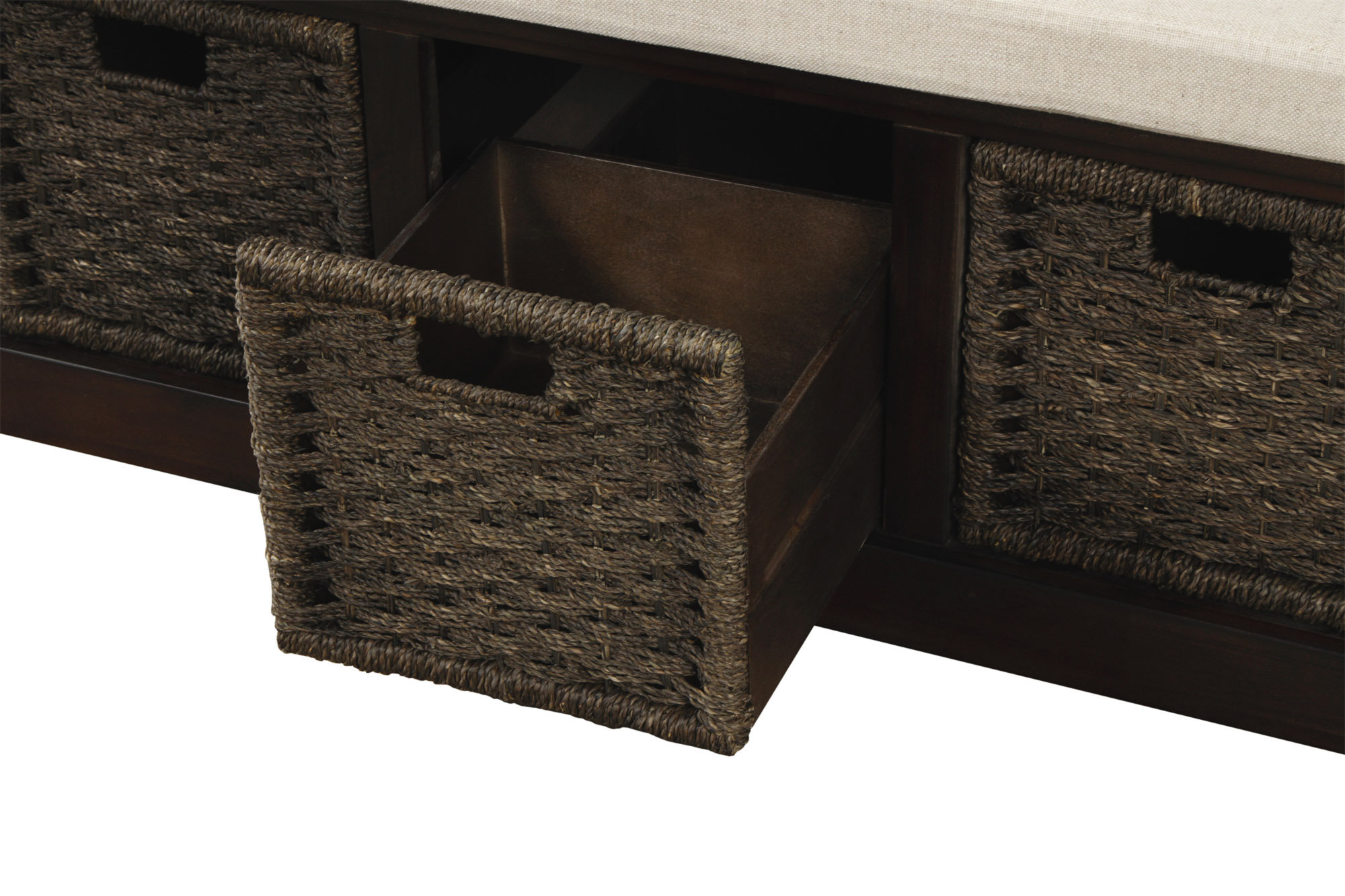 Wildon Home® Nazif Rustic Storage Bench with 3 Removable Classic Rattan ...