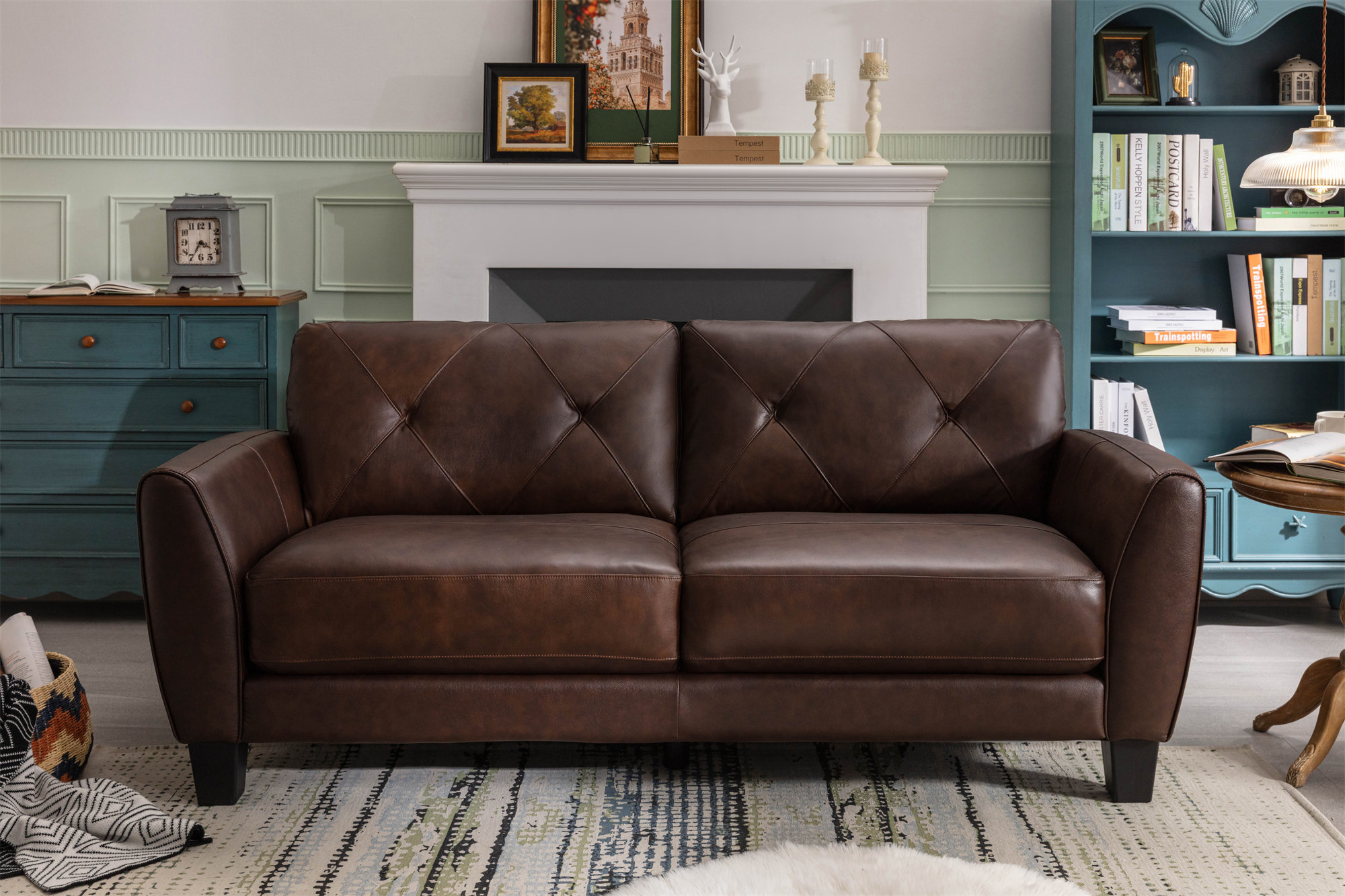 Lark Manor™ 82" Genuine Leather Match Two-Over-Two Sofa Living Room ...