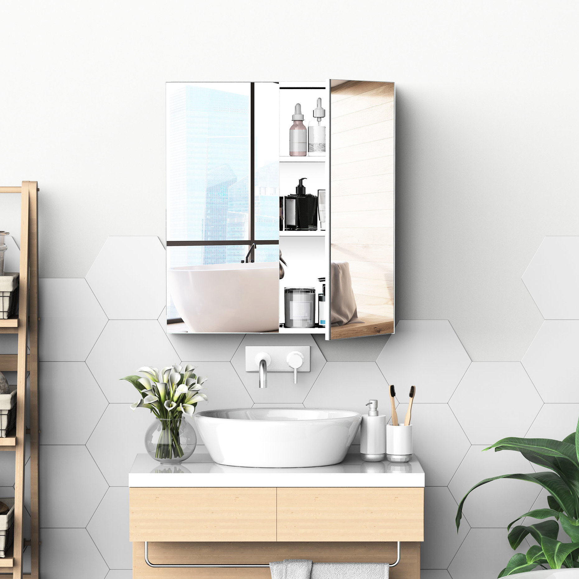 Latitude Run® 24"X26" Stainless Steel Bathroom Mirrored Organizer ...