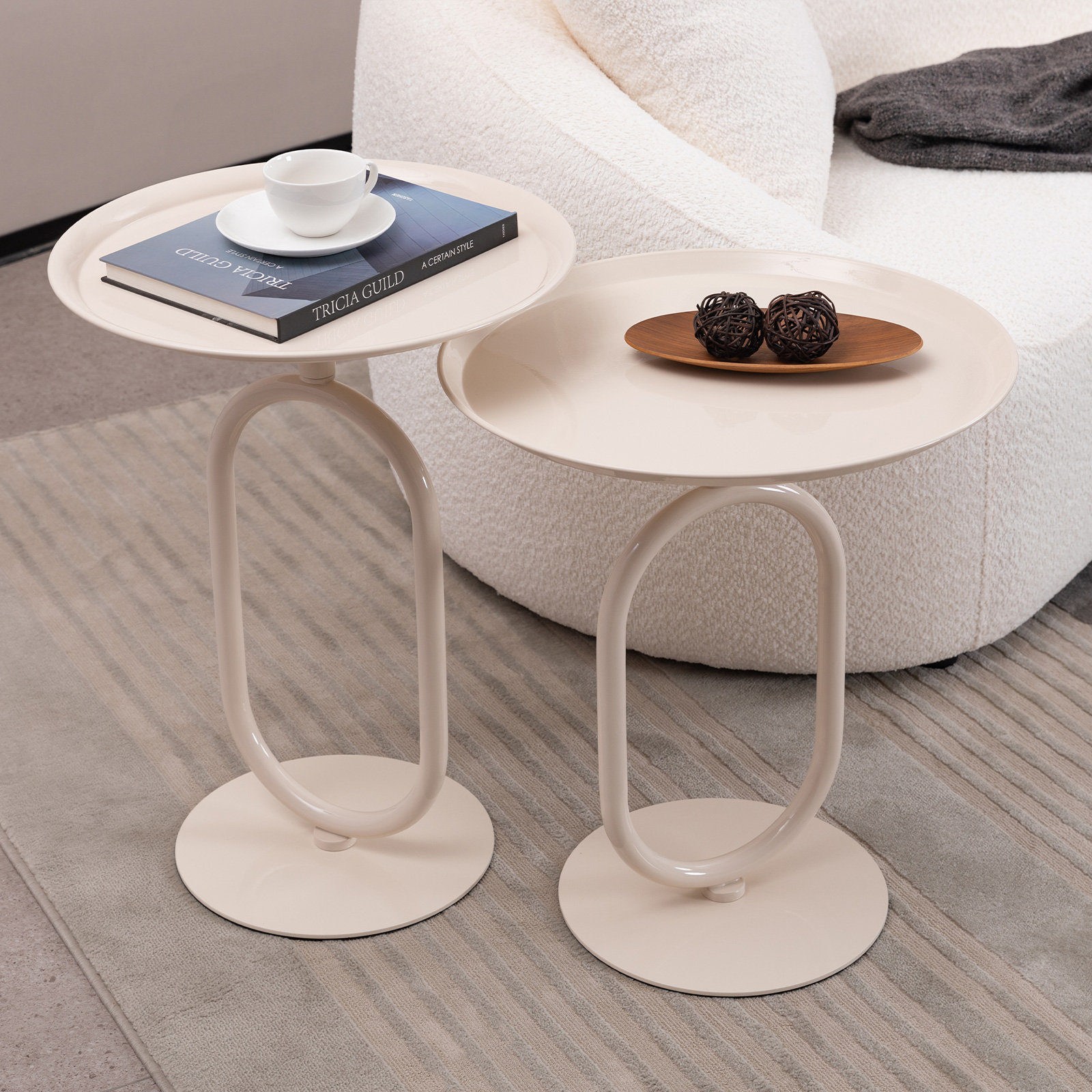 Ebern Designs 21.3" High Lantern-shaped Metal End Coffee Table, Cream ...