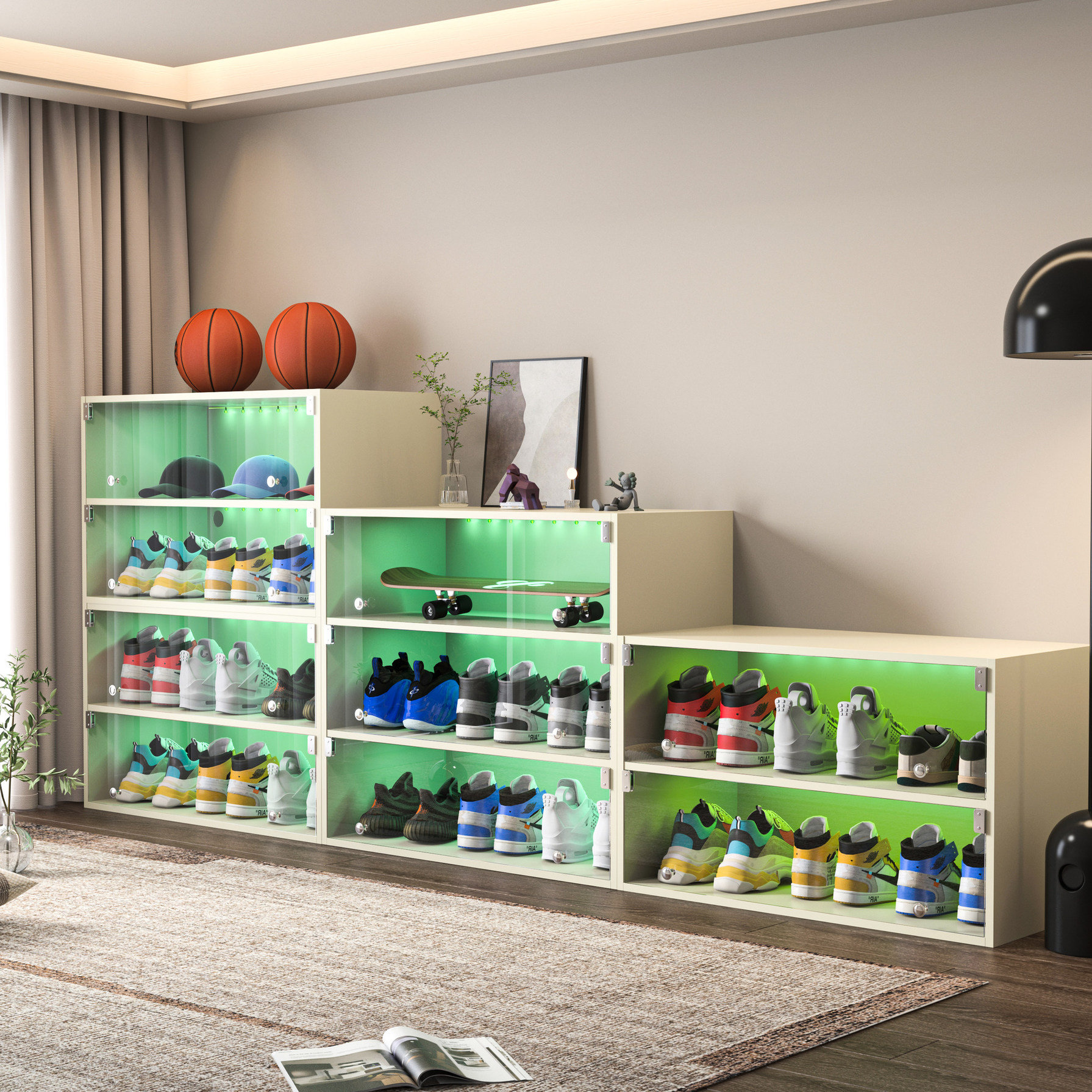 Wrought Studio™ Red Shoe Storage Cabinet With Led & Glass - Holds 9 ...