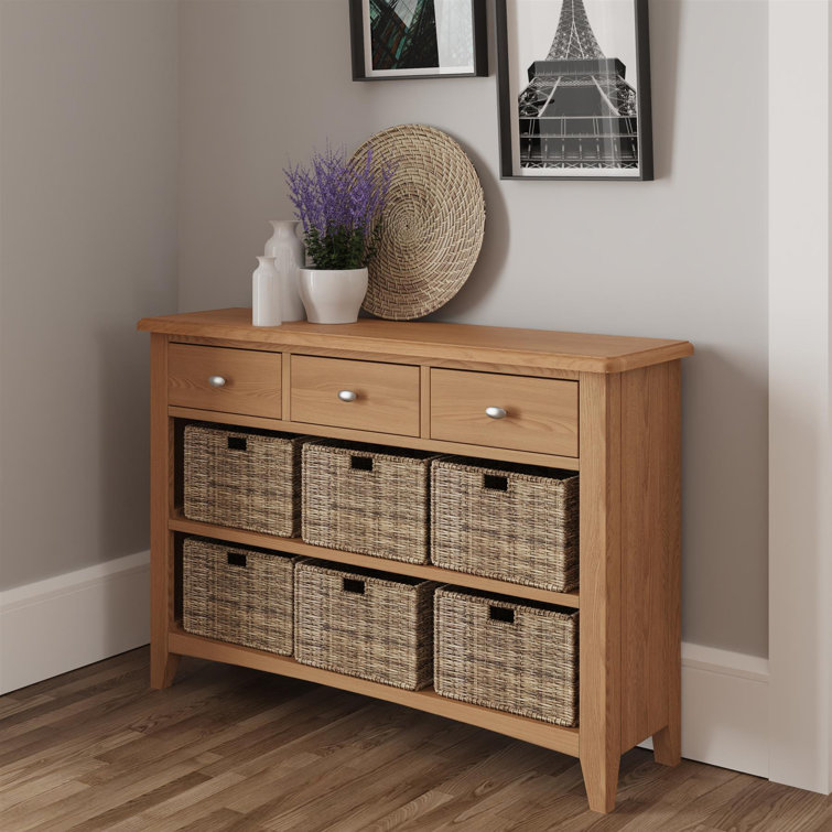 Brambly Cottage Gabon 3 Drawer Sideboard with 6 Woven Wicker Baskets ...