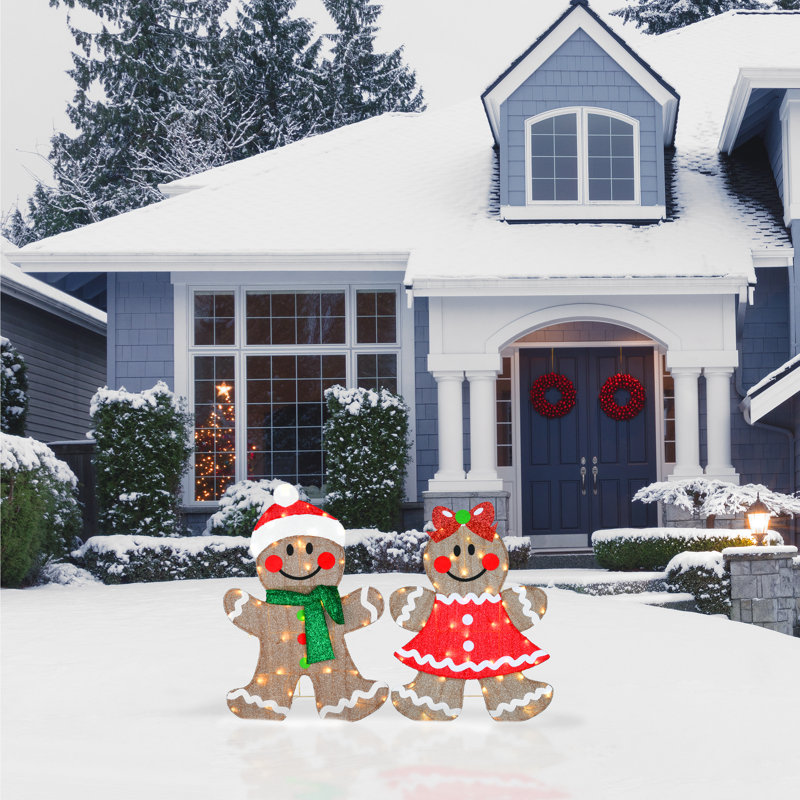 The Holiday Aisle® 35 in. Gingerbread Cookie Couple with LED Lights ...