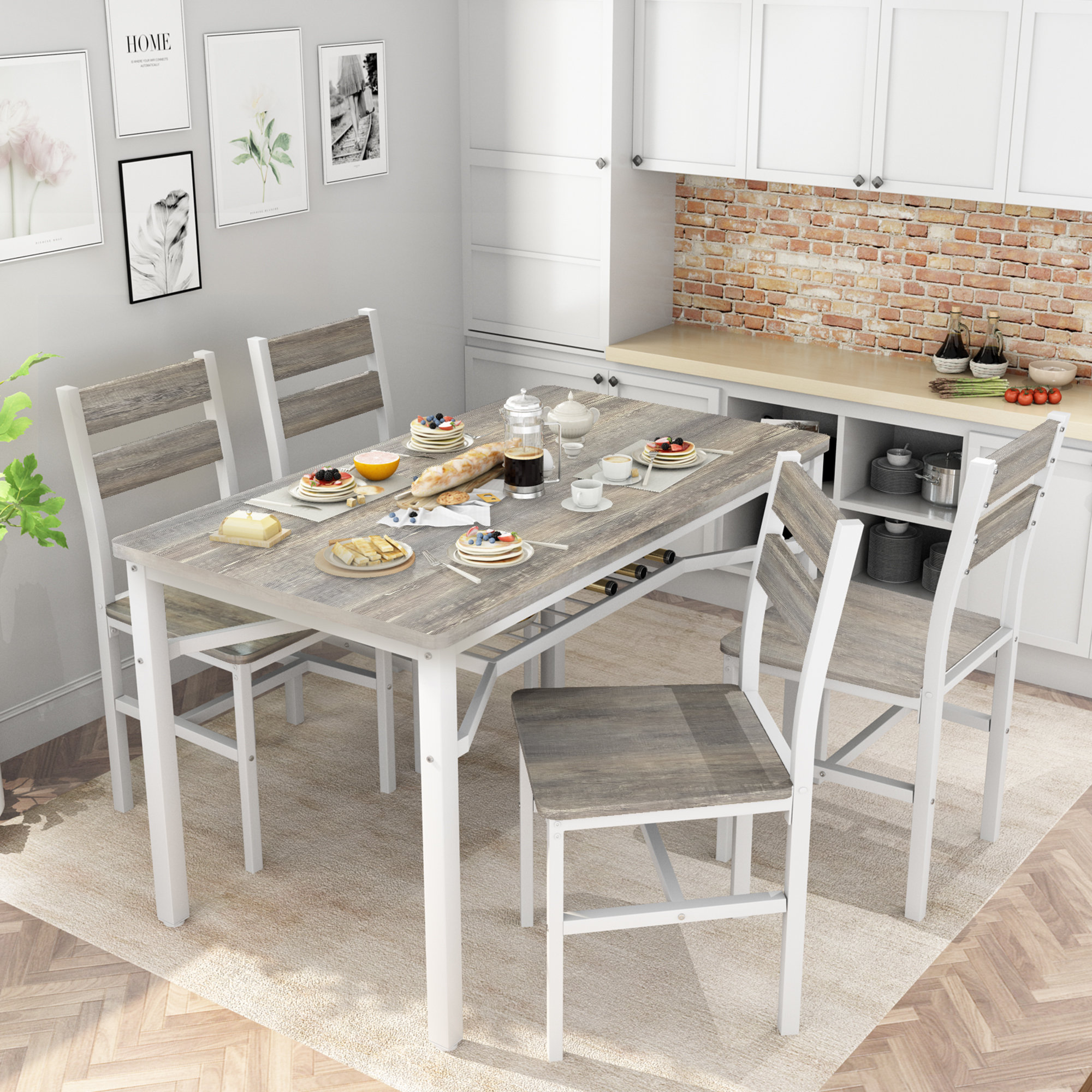17 Stories Dining Room Table Set For 4 With Storage, 5 Piece Farmhouse ...