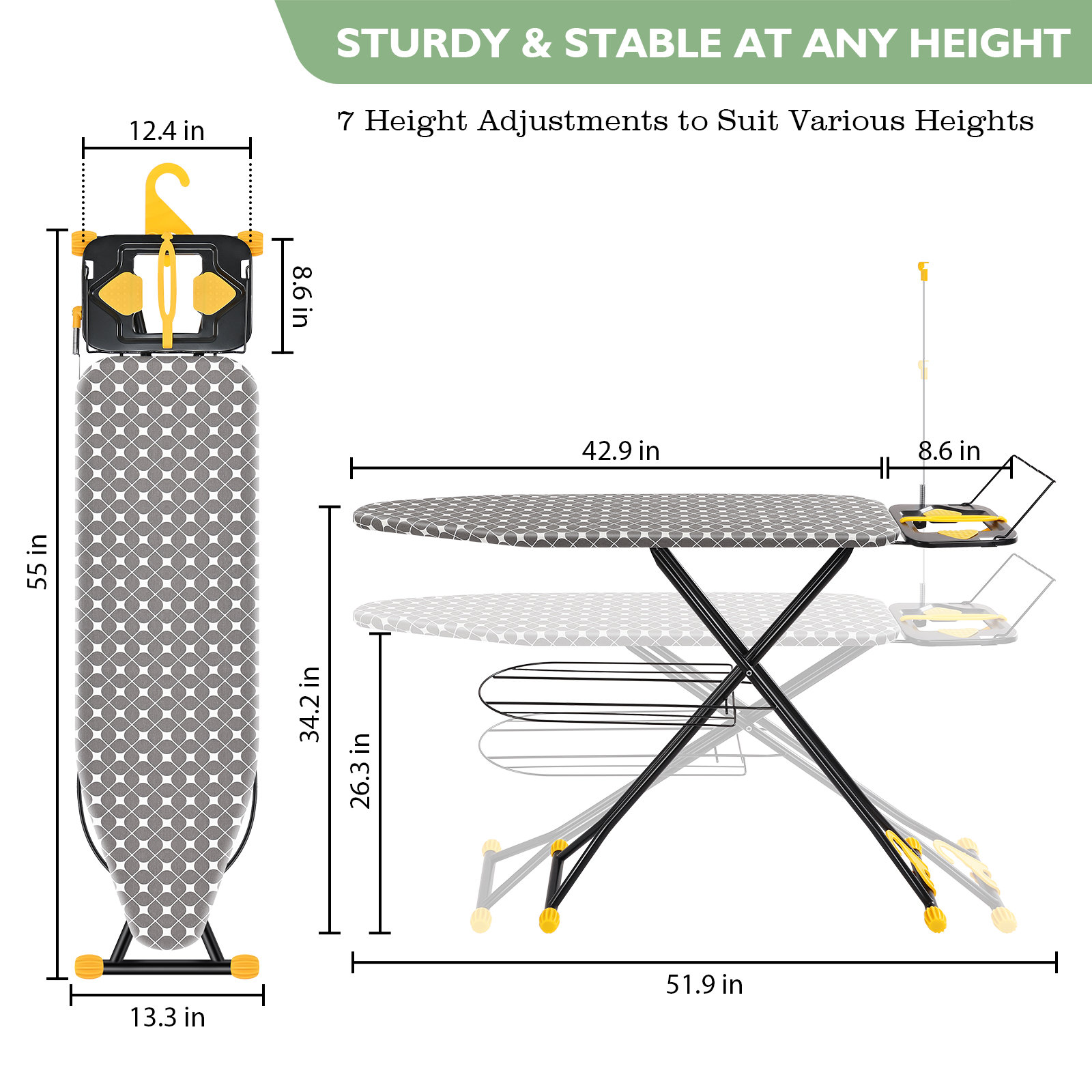KINGRACK Metal Foldable Iron Board with Iron Rest,Adjustable Height ...