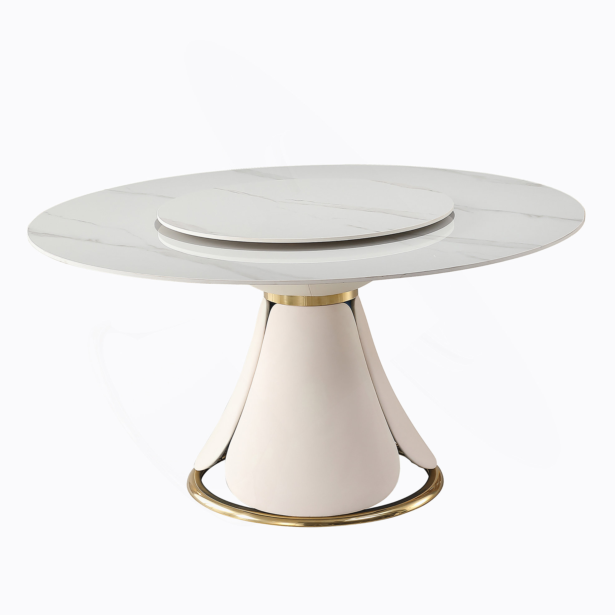 Everly Quinn Modern Sintered Stone Dining Table With Round Turntable ...