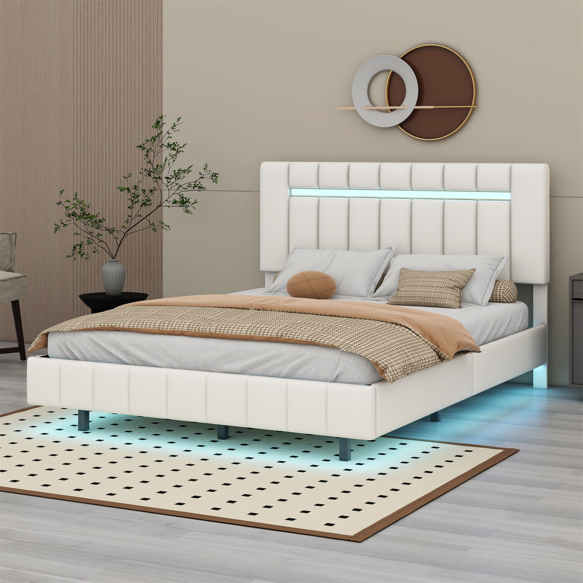 Wrought Studio™ Floating Bed Frame With LED Lights And USB Charging ...
