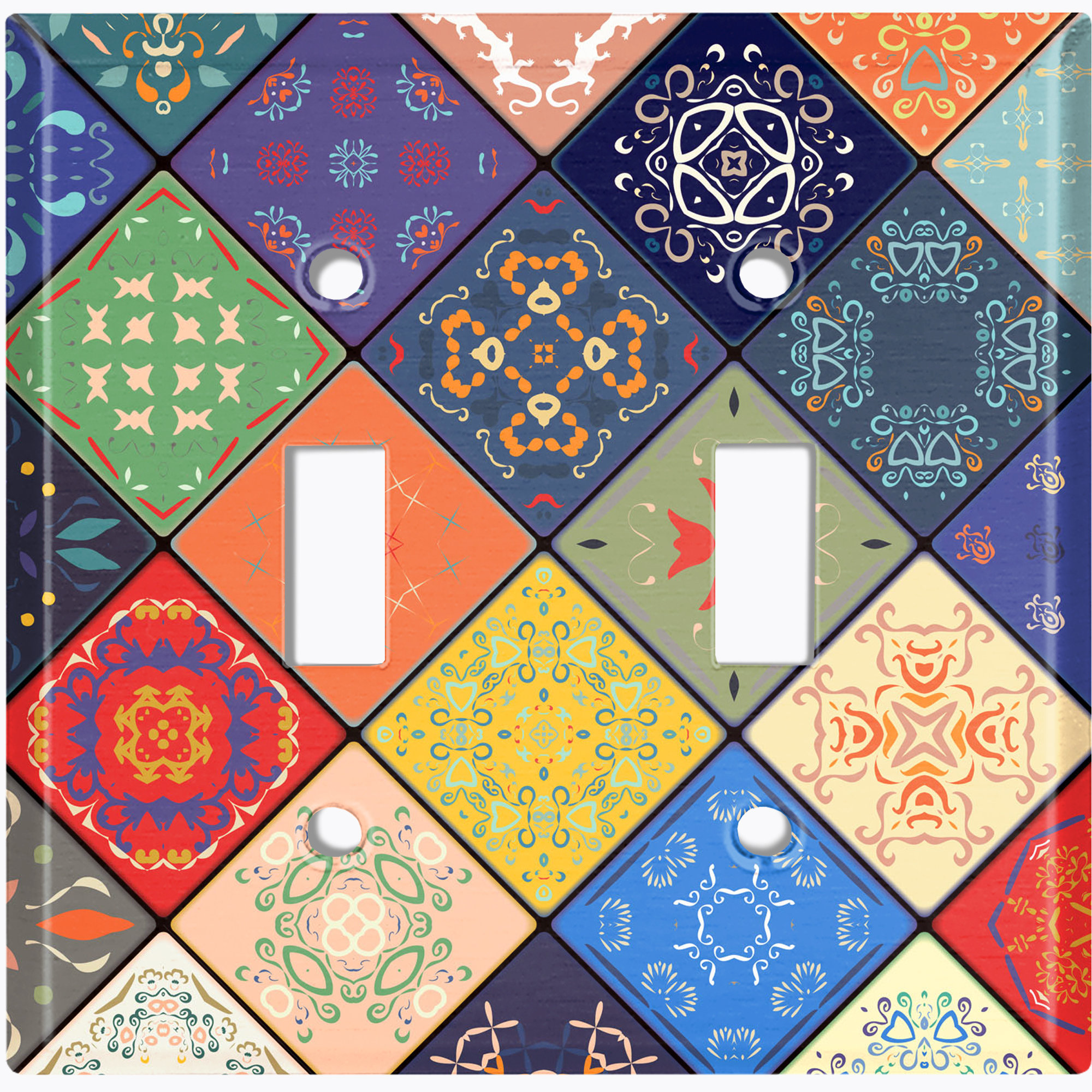 WorldAcc Vintage Colorful Elegant Diagonal Pattern 2-Gang Toggle Light ...