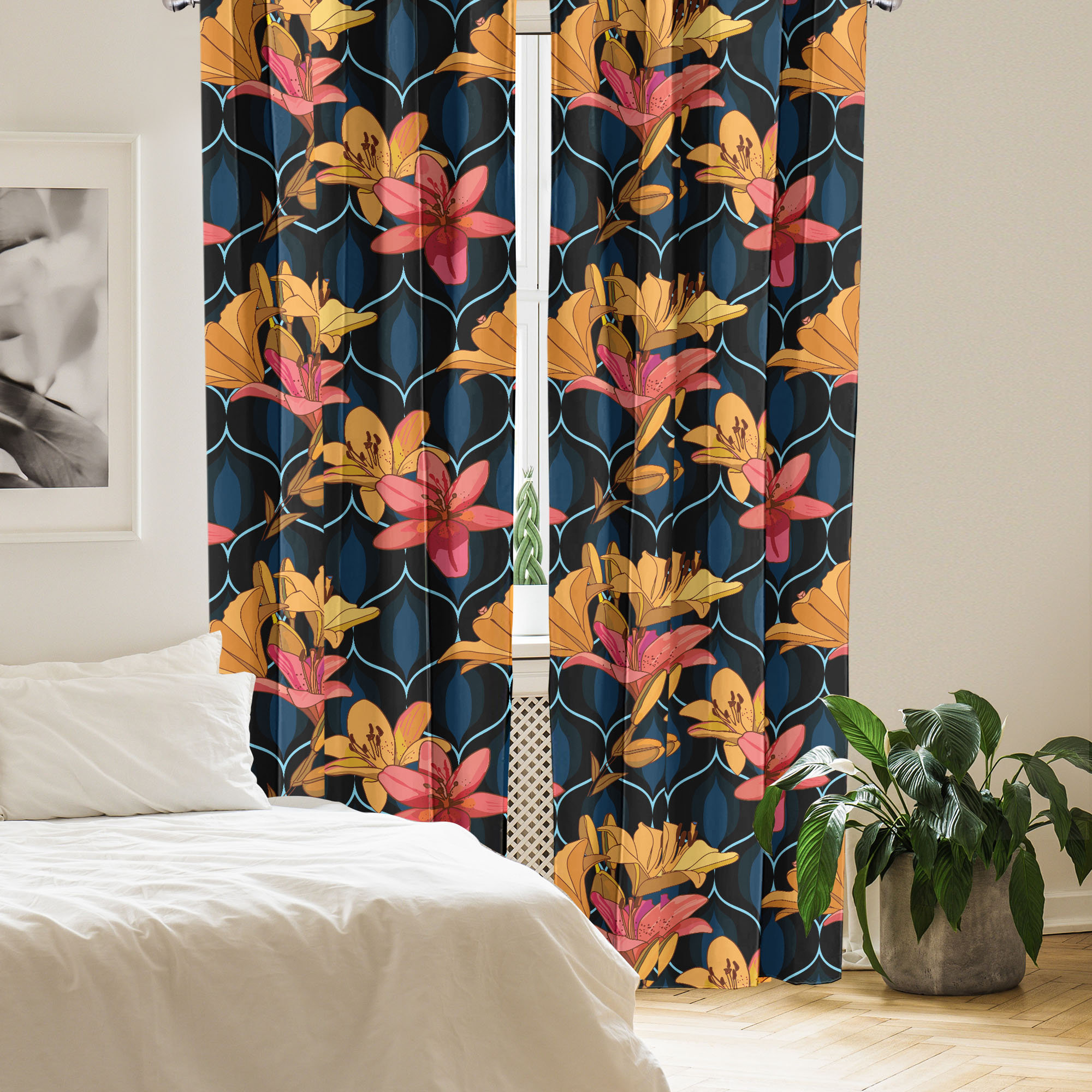 East Urban Home Flowery Art Curtains Amaryllis on Moroccan Pair 426816 ...