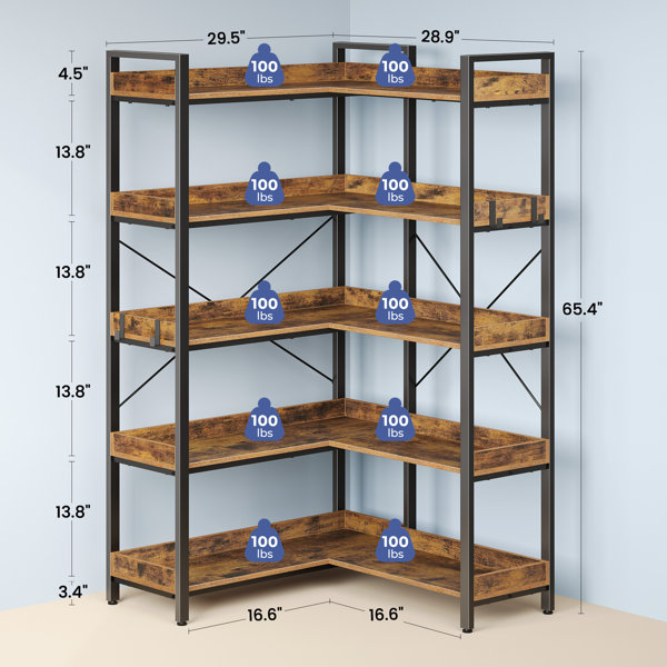 Ebern Designs Awbree Bookshelf 5 Tier, Reversible Wood Corner Bookcase ...