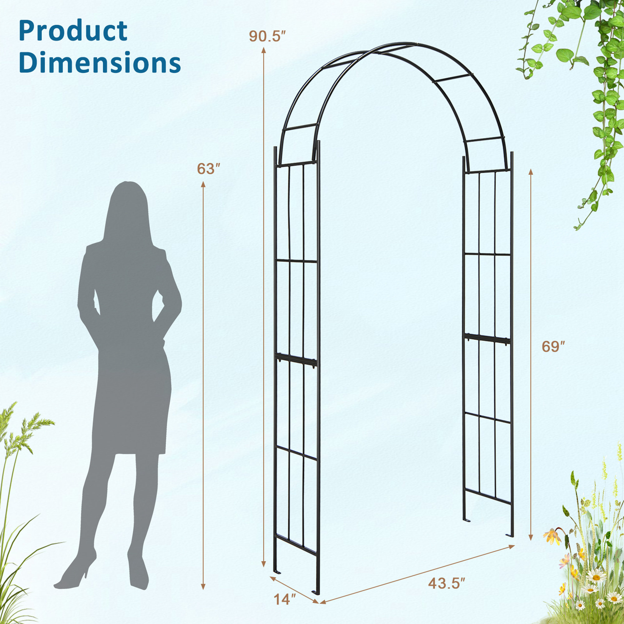 Costway 43.5'' W x 14'' D Metal Arbor & Reviews | Wayfair