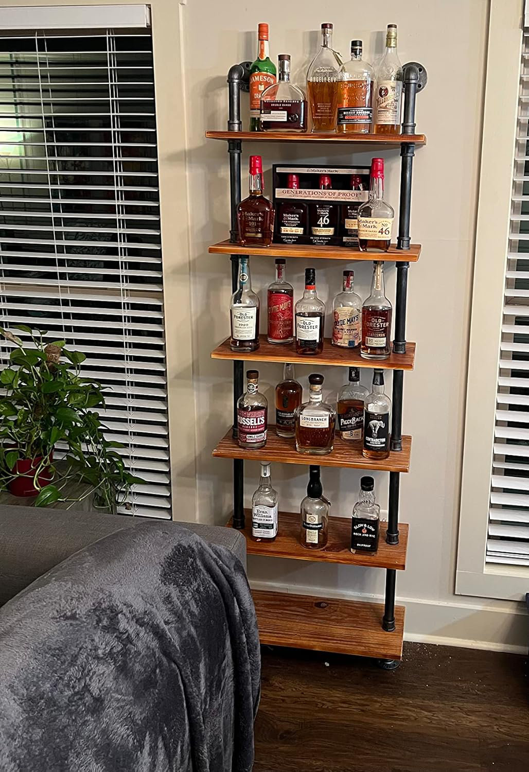 17 Stories Industrial Pipe Cremorne Rustic Modern Wood Ladder Bookcase ...