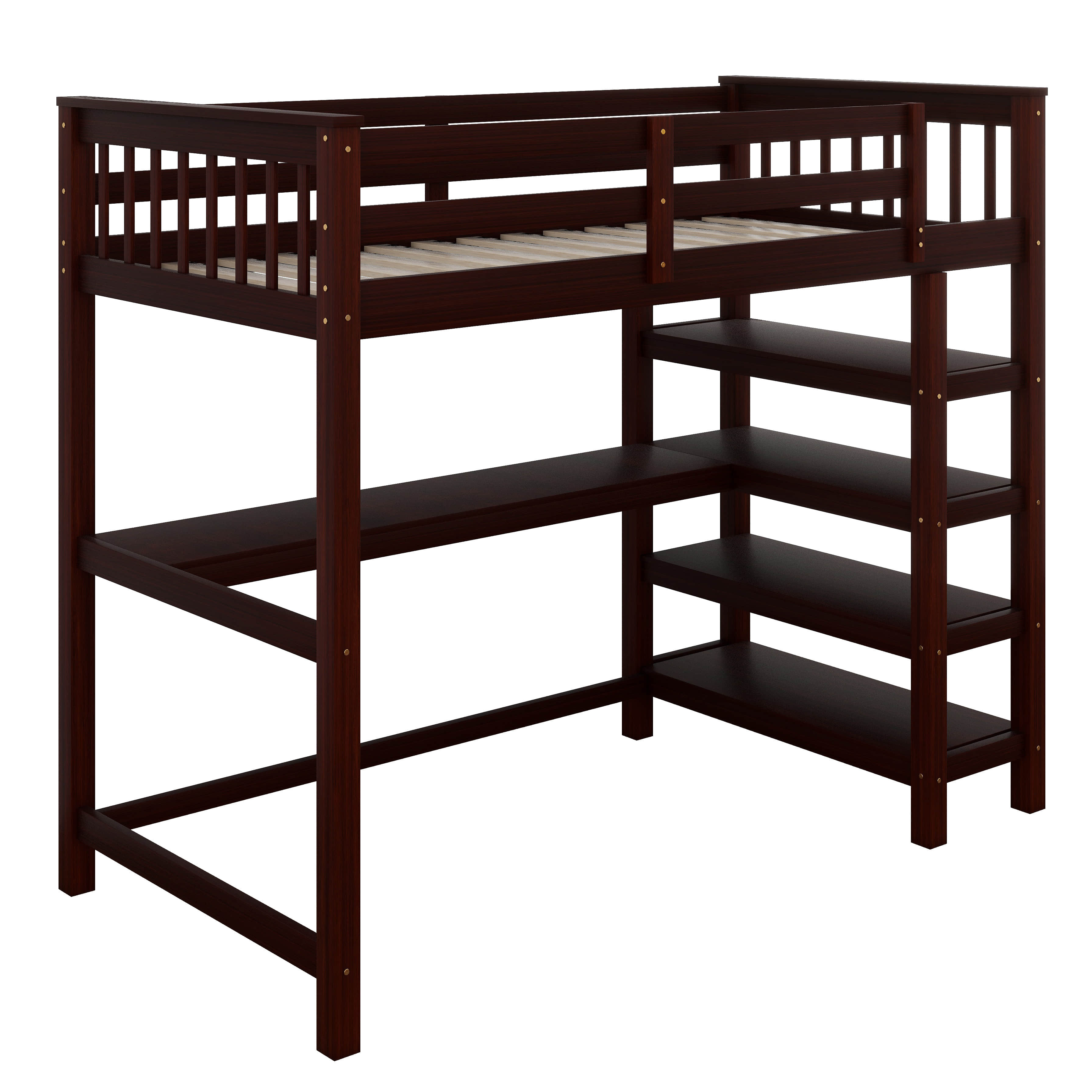 Latitude Run® oft Bed With Desk And 4-Layer Shelves, Loft Bed With ...