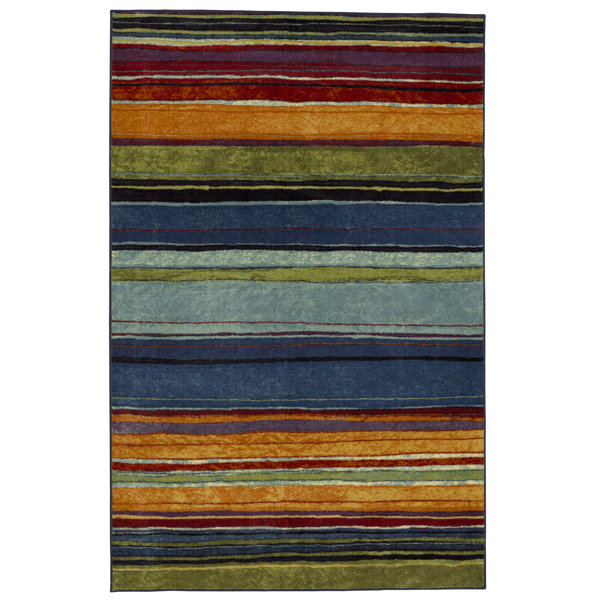 Highland Dunes Farranshane Striped Tufted Blue/Orange/Green Area Rug ...