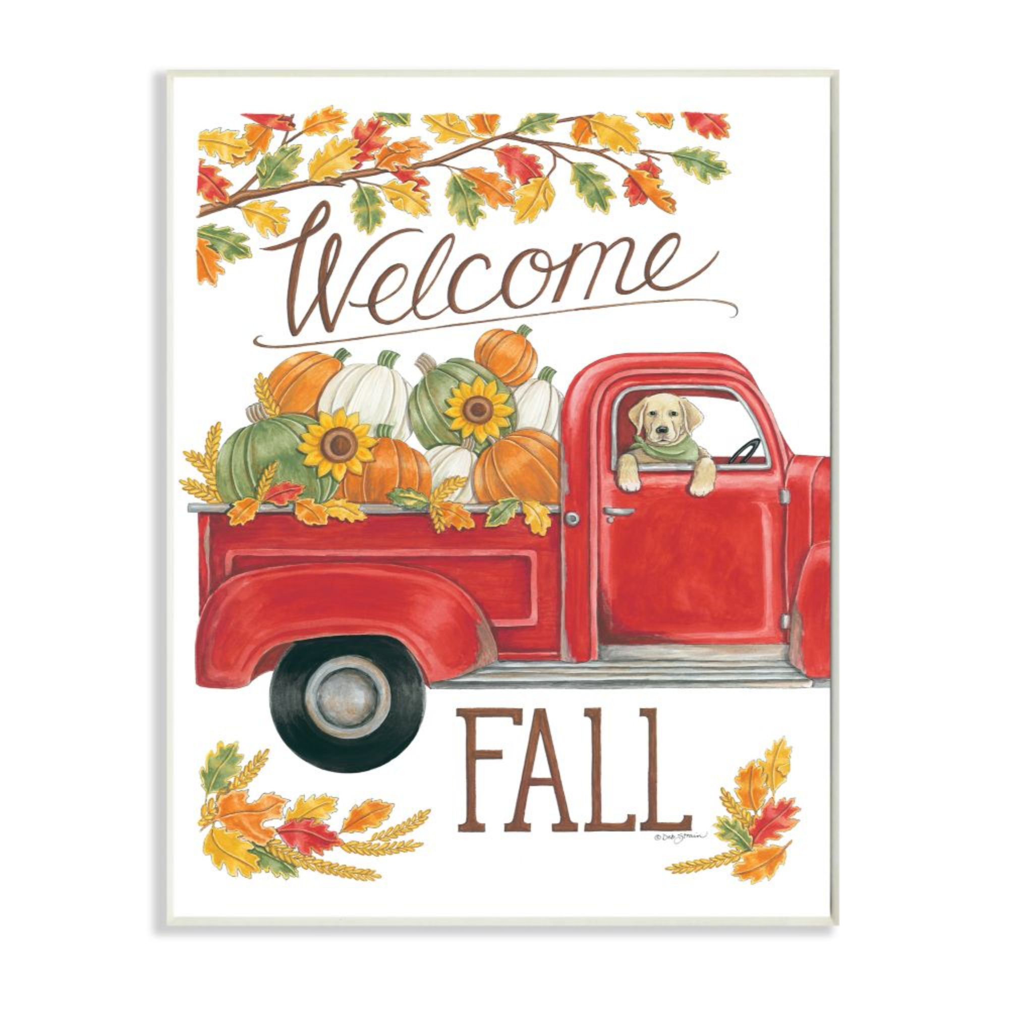 Stupell Industries Welcome Fall Phrase Autumn Red Truck Dog by Deb ...