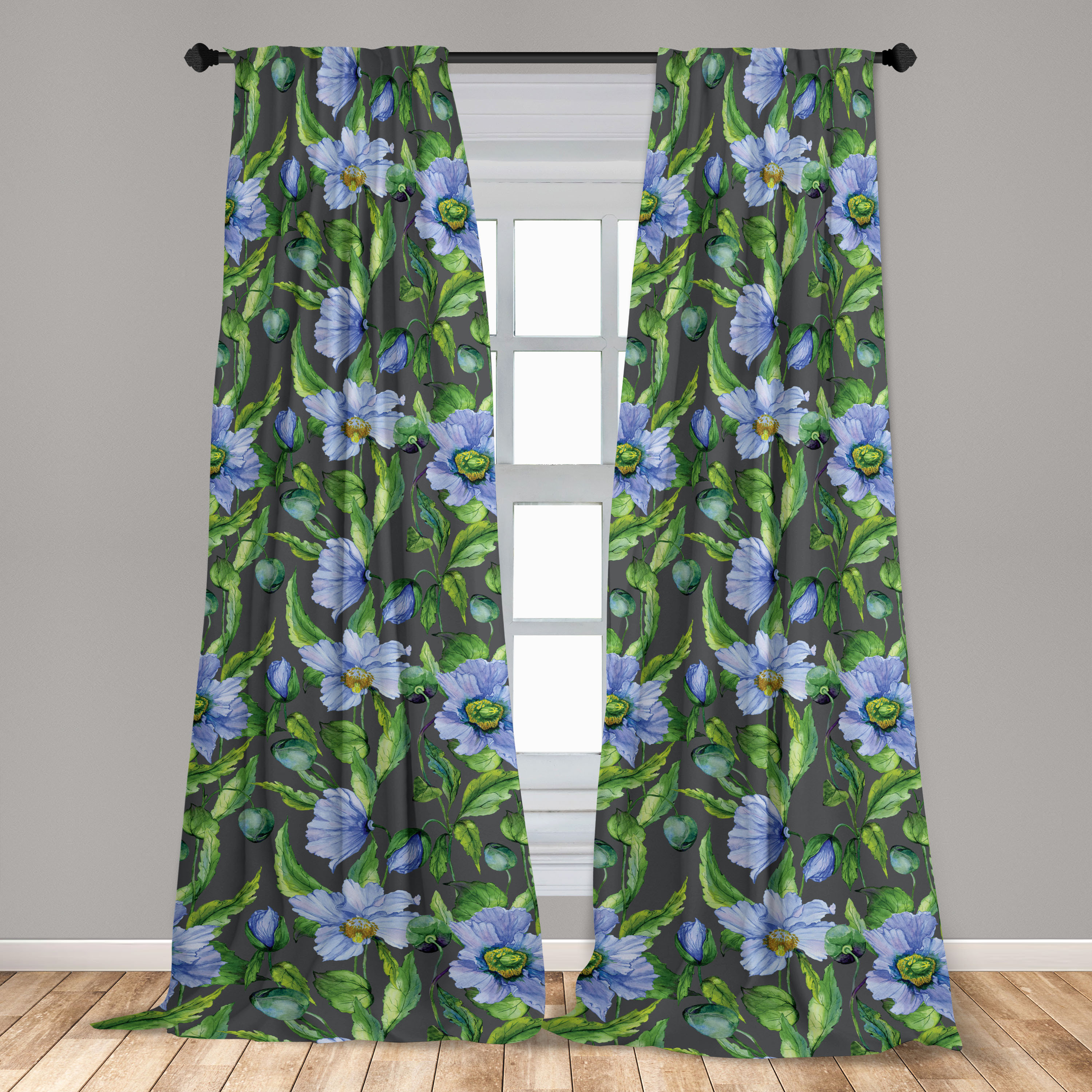East Urban Home Floral Curtains Poppies Pattern Watercolor Pair 426659 ...
